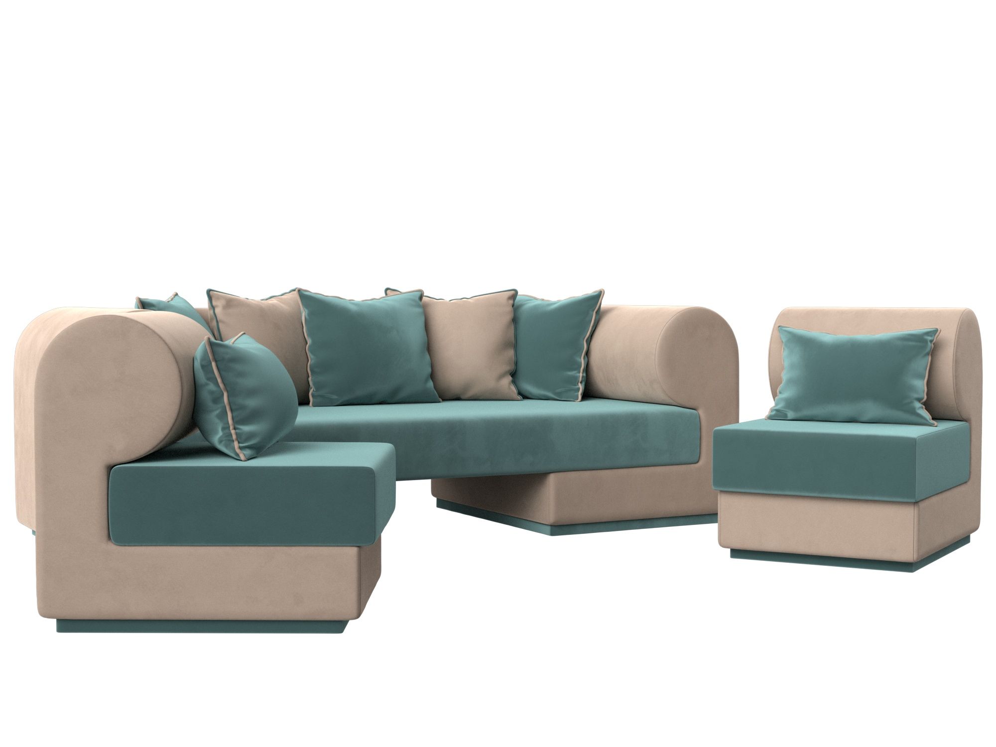 Набор Кипр-3 (диван, 2 кресла) велюр бирюзовый/бежевый
