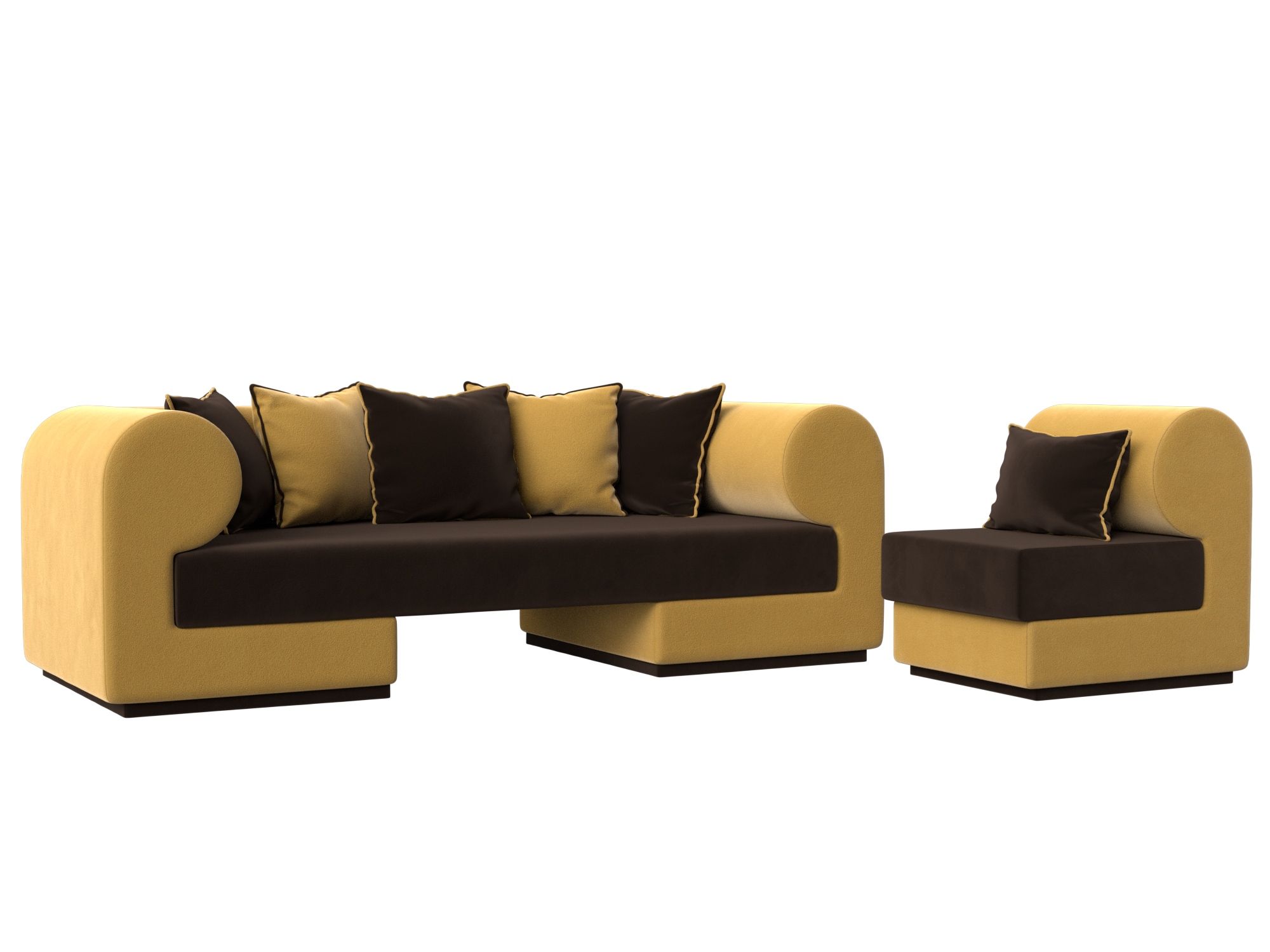 Набор Кипр-2 (диван, кресло) микровельвет коричневый/желтый