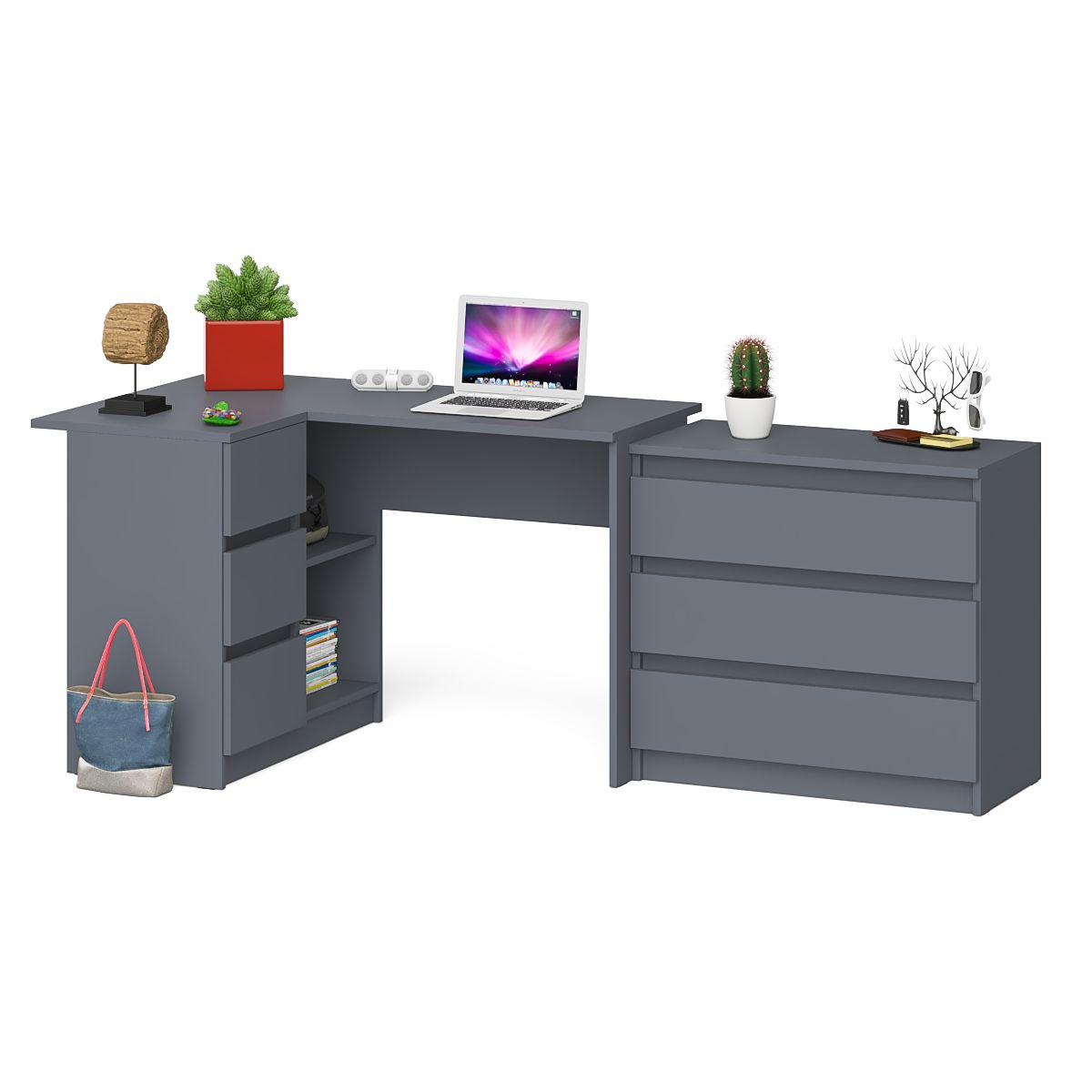 Компьютерный стол СВК Мори МС-16Л с комодом 800 графит, 205х85х77 см