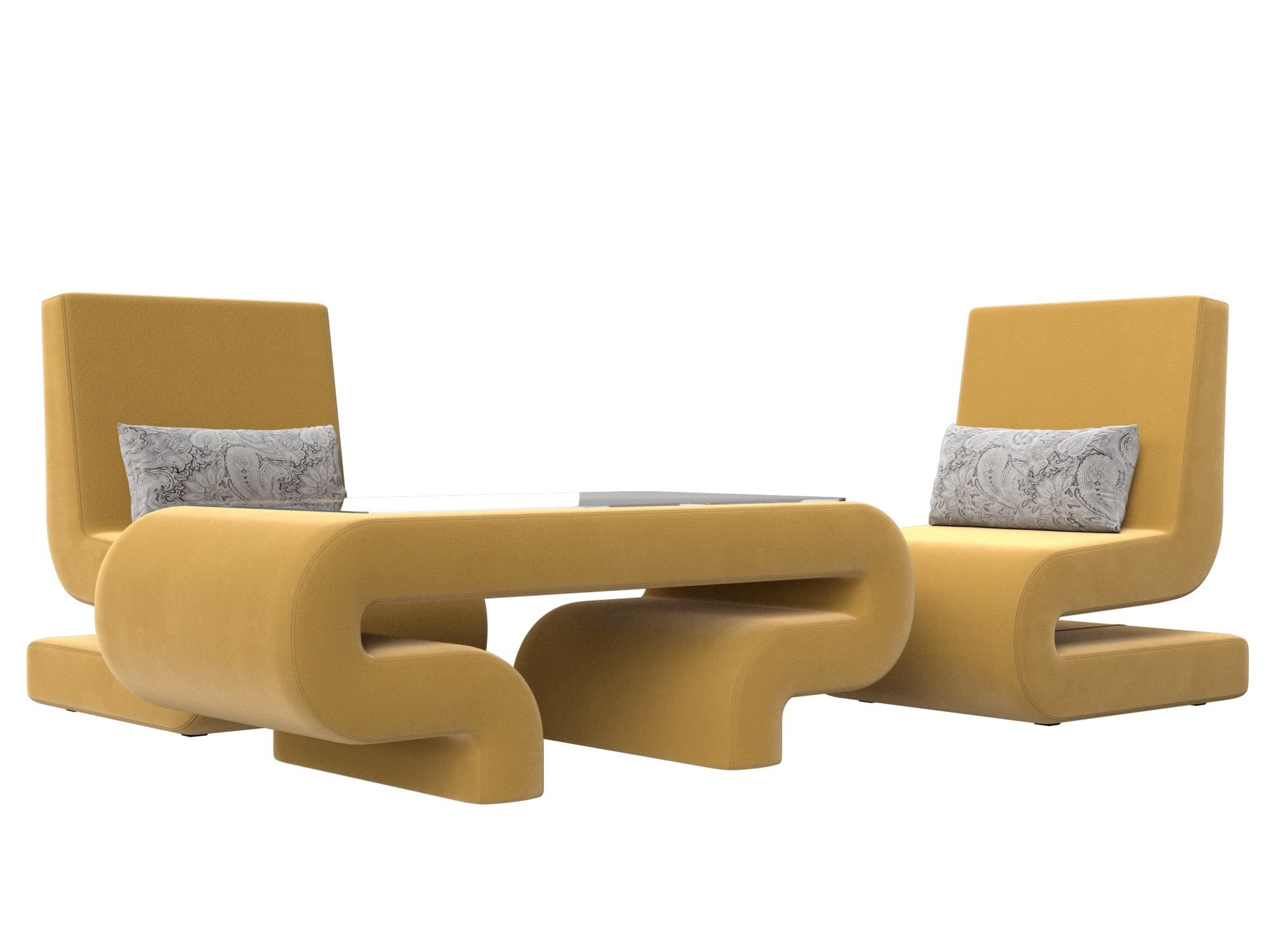 Набор Волна-3 (стол, 2 кресла) микровельвет желтый