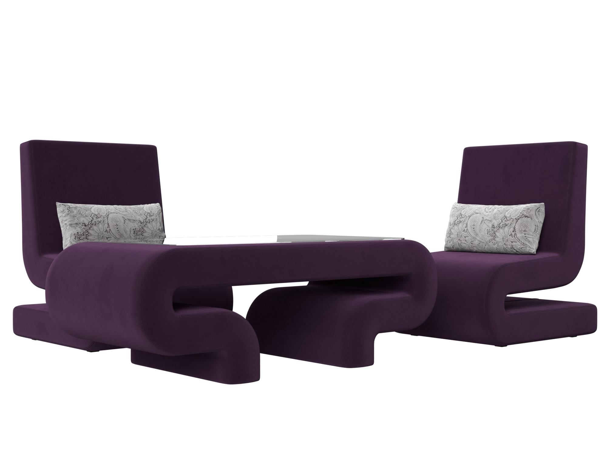 Набор Волна-3 (стол, 2 кресла) велюр фиолетовый