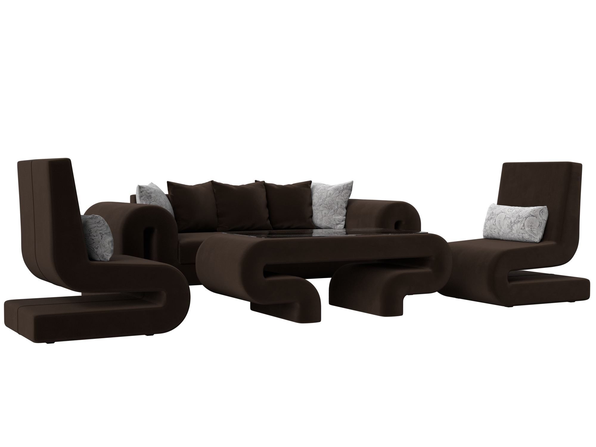 Набор Волна-2 (стол, диван, 2 кресла) микровельвет коричневый