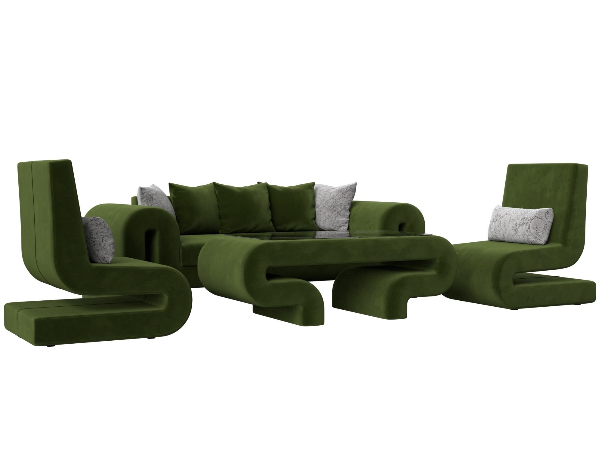 Набор Волна-2 (стол, диван, 2 кресла) микровельвет зеленый