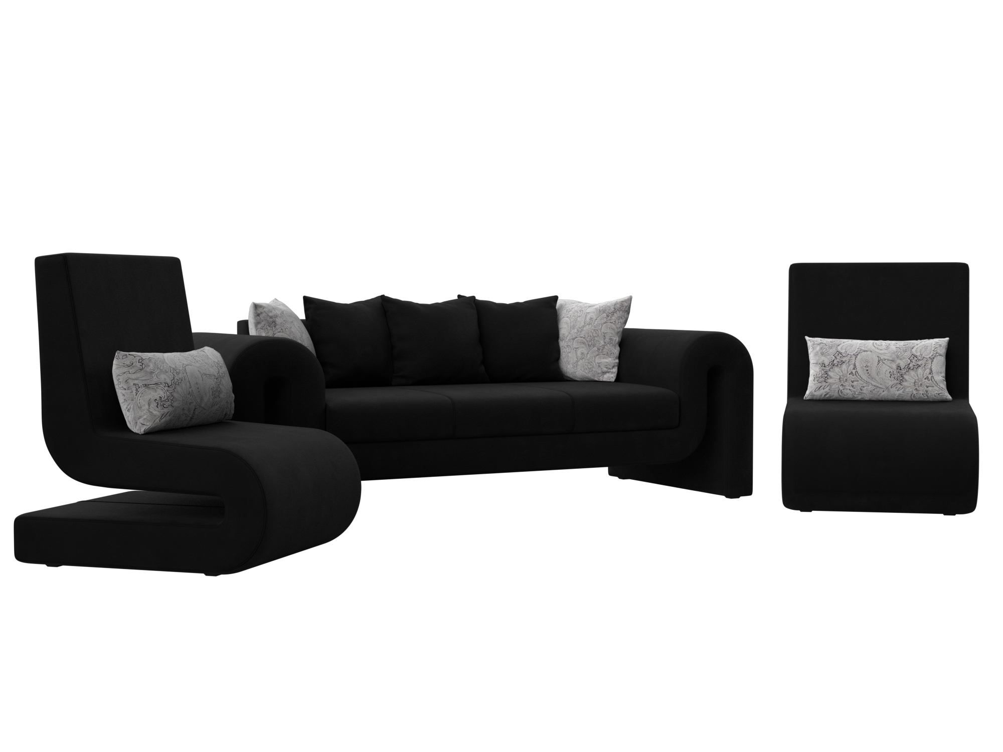 Набор Волна-1 (диван, 2 кресла) микровельвет черный