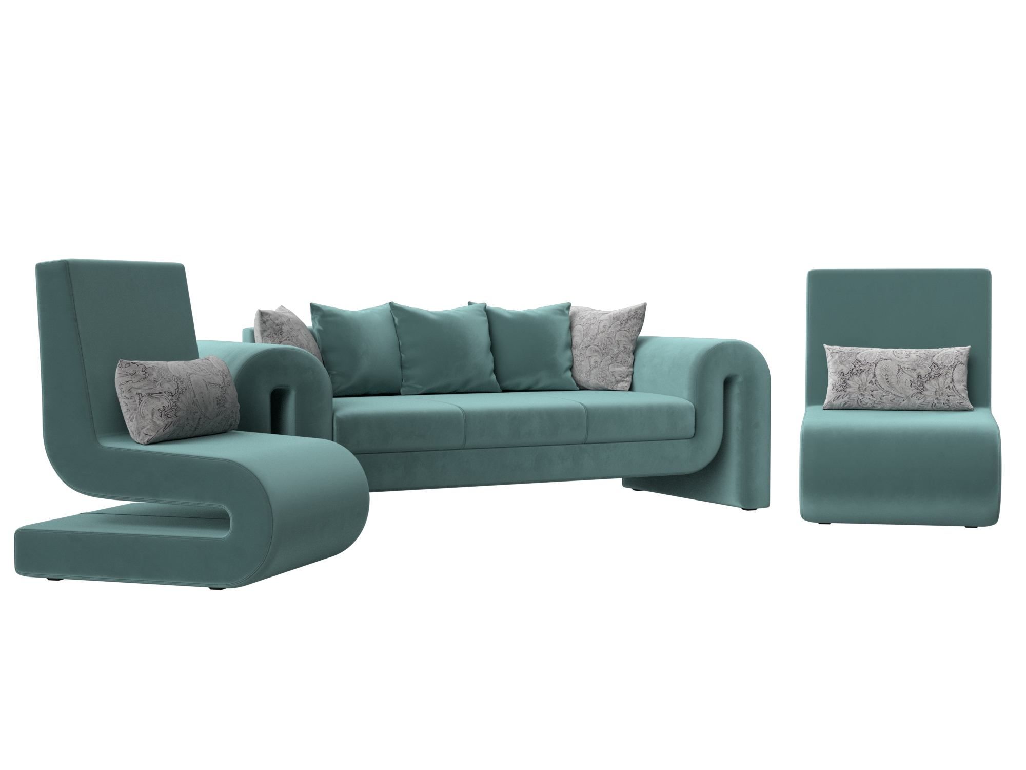 Набор Волна-1 (диван, 2 кресла) велюр бирюзовый