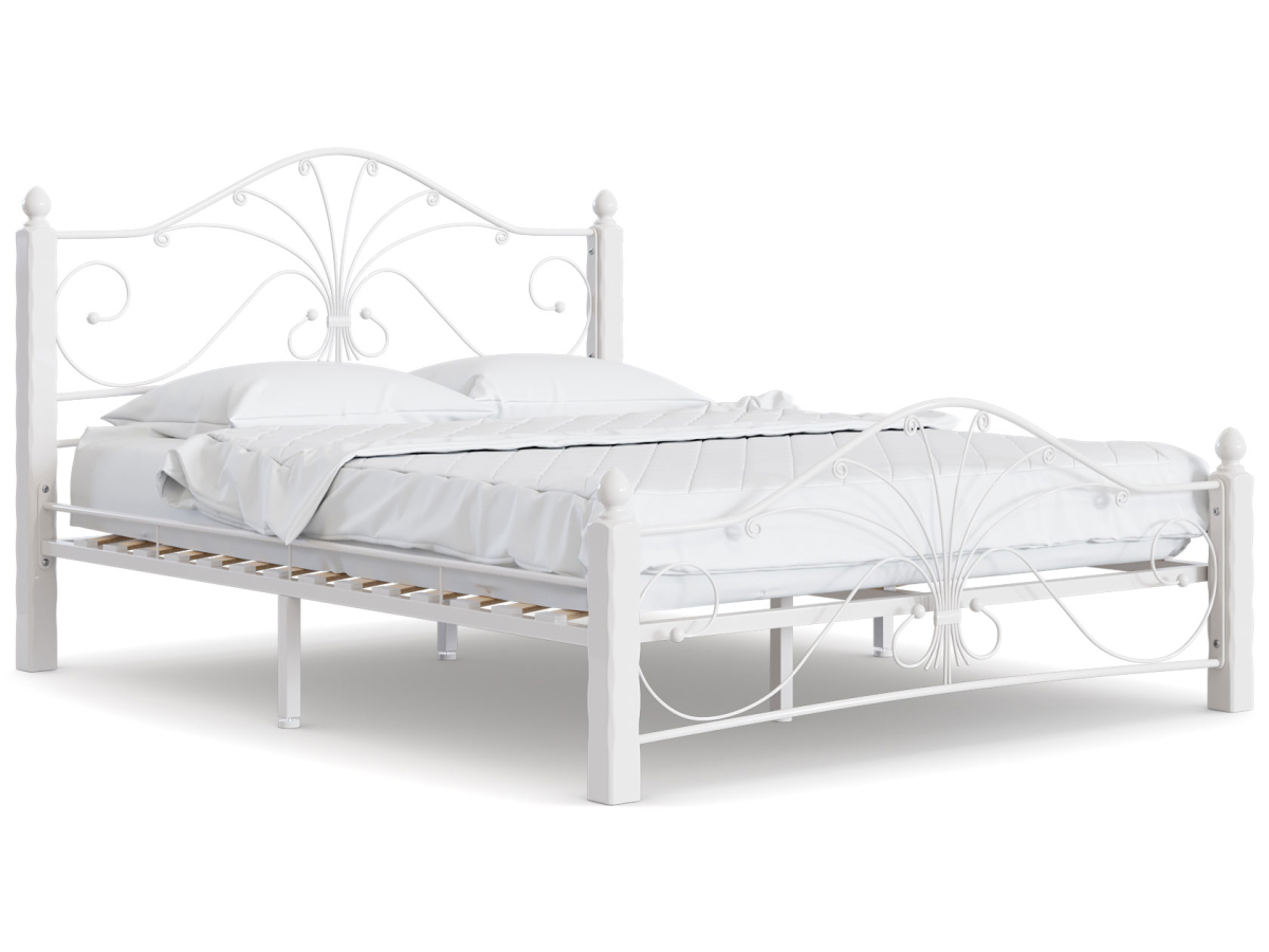 Кровать Форвард-мебель Синди Кремовый металл каркас Белый массив опоры 120х200 см