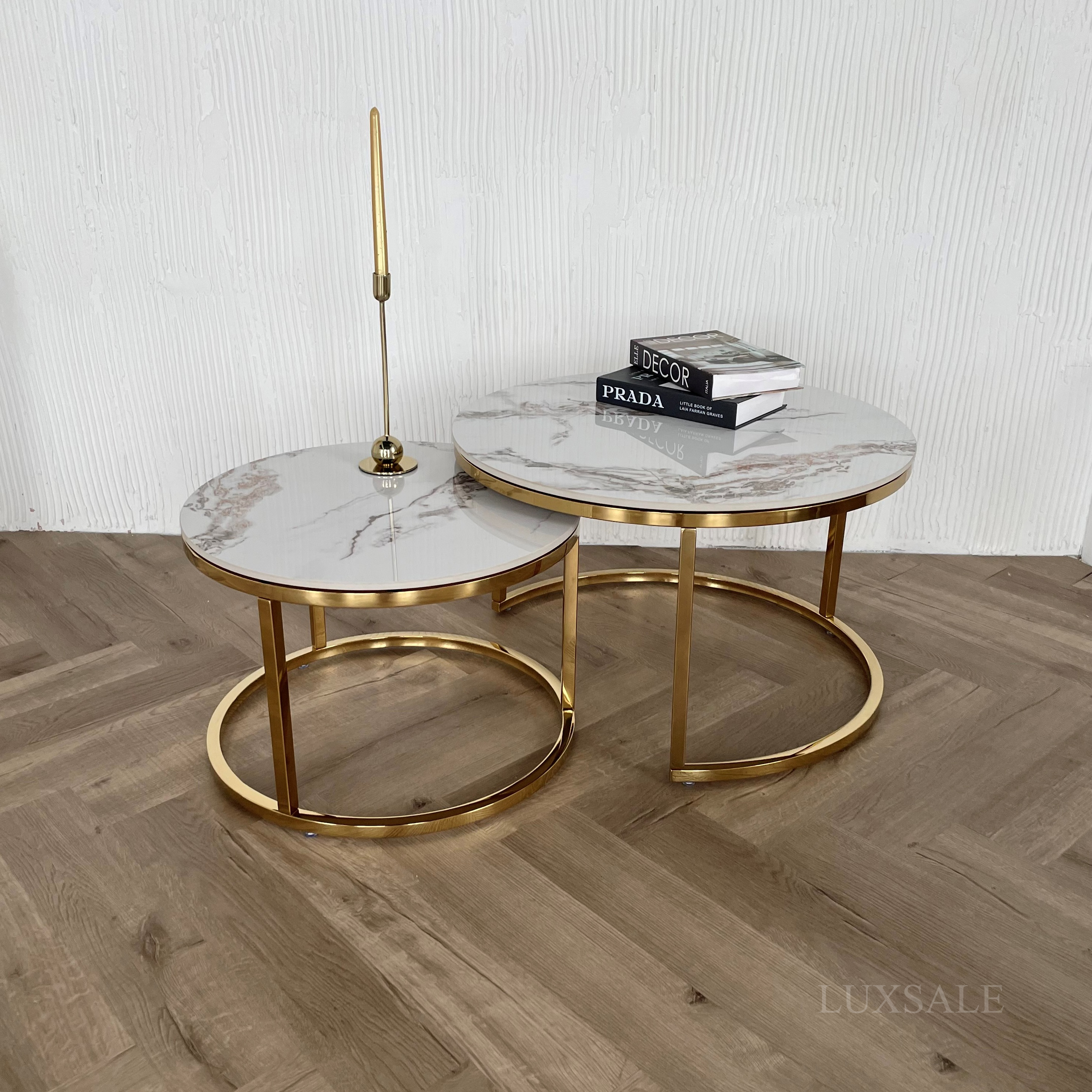 Комплект журнальных столиков 2 в 1 Luxsale Lorenz Jade белый/золотой