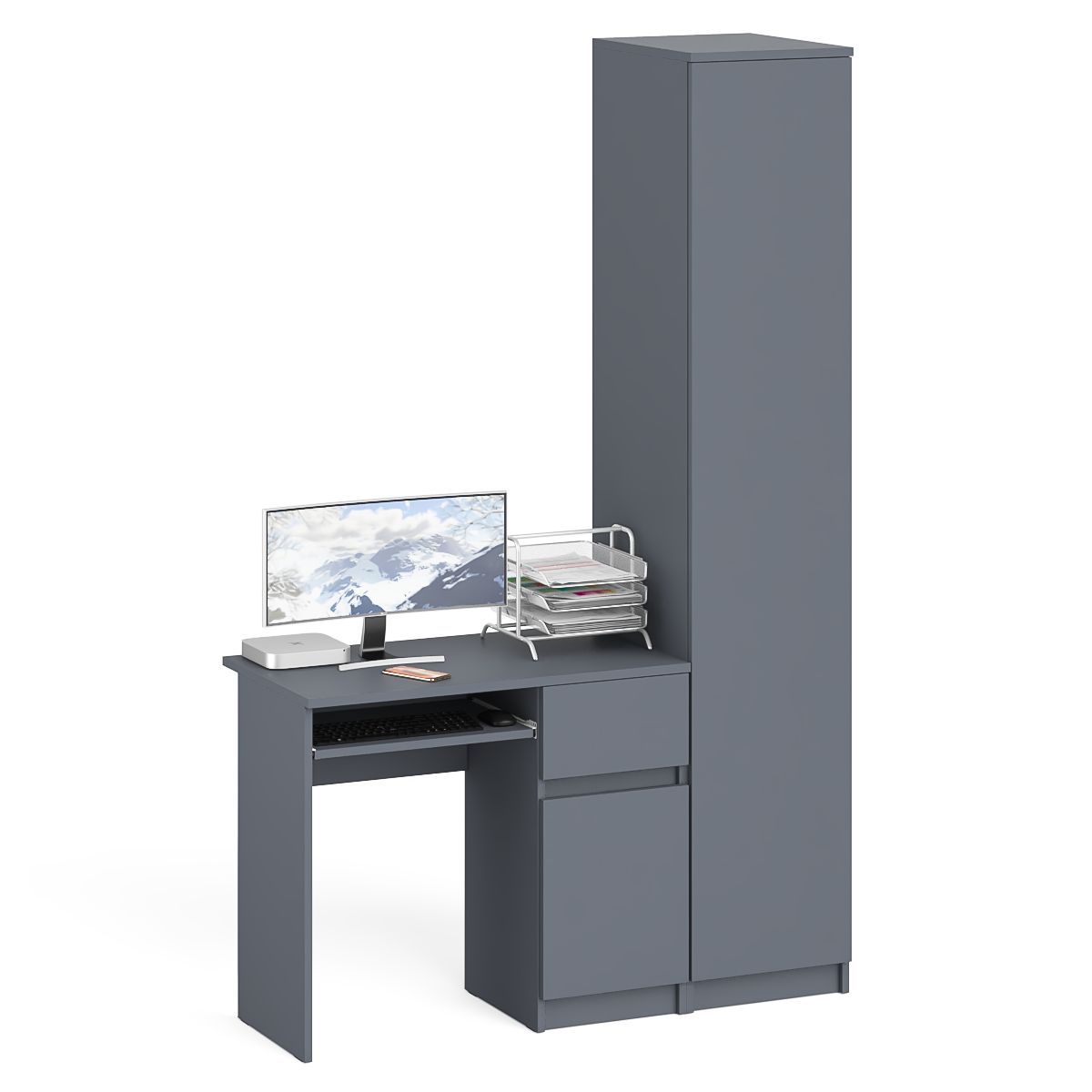 Компьютерный стол СВК Мори МС-1 правый с пеналом графит, 130х50х209,6 см