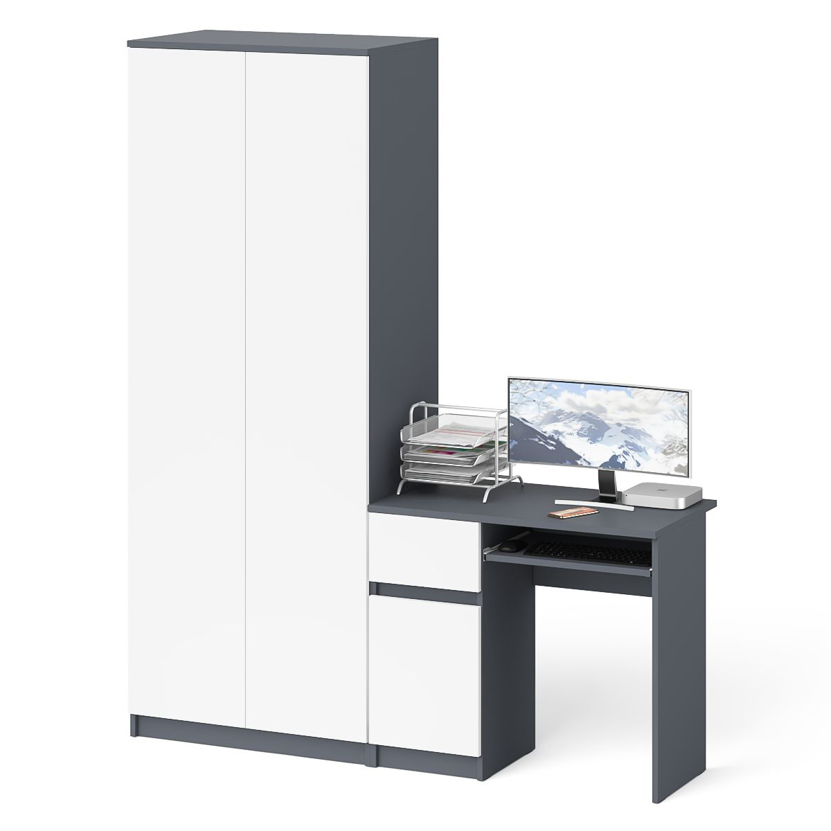 Шкаф СВК Мори 800.1 с компьютерным столом МС-1Л графит/белый, 170х50х210 см