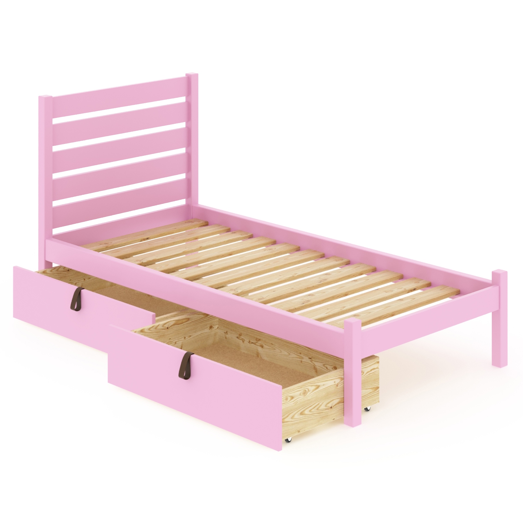 Кровать Solarius Классика реечное основание высокая спинка 100х200, 2 ящика, цвет розовый