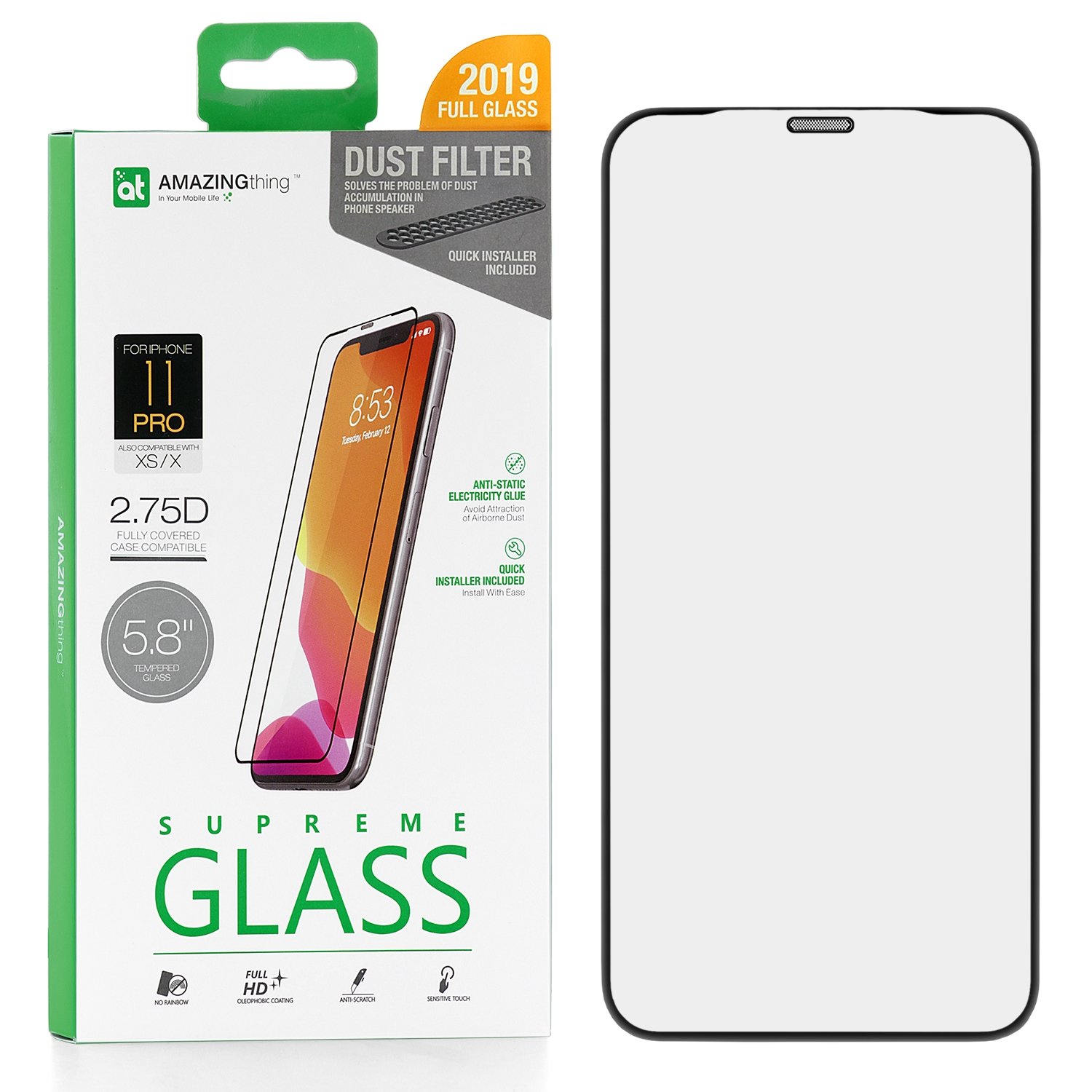 Защитное стекло AMAZINGthing SupremeGlass Dust Filter Black 0.3mm для Apple iPhone X