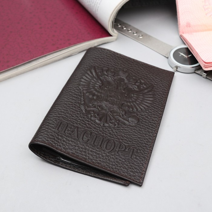 Обложка для паспорта, герб, флотер, цвет кофе Sima-Land