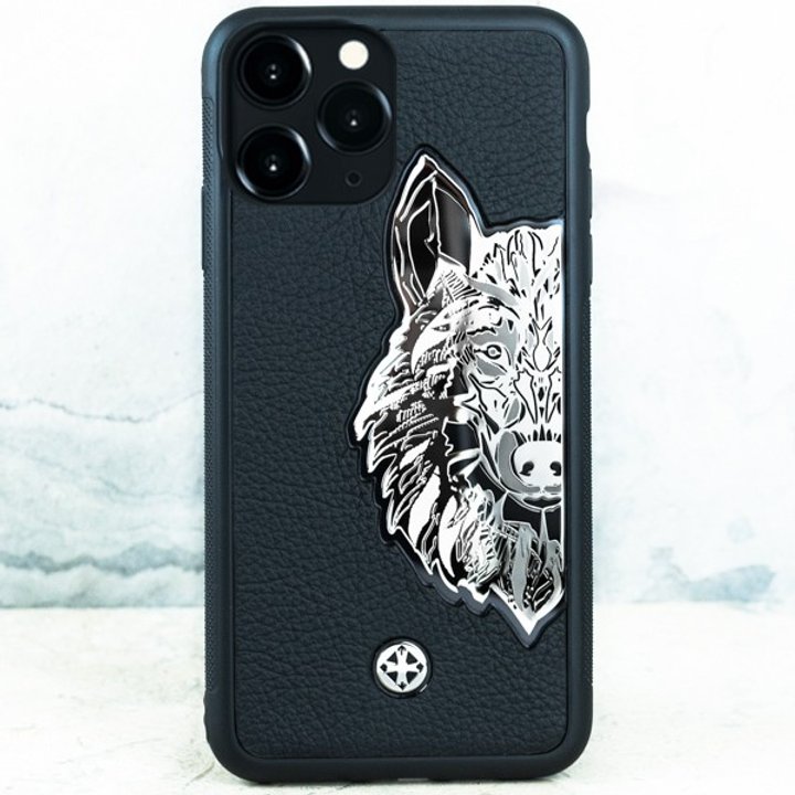 Чехол iPhone 13 Pro Max - Euphoria HM Metal Wolf Black Leather - Euphoria HM Premium