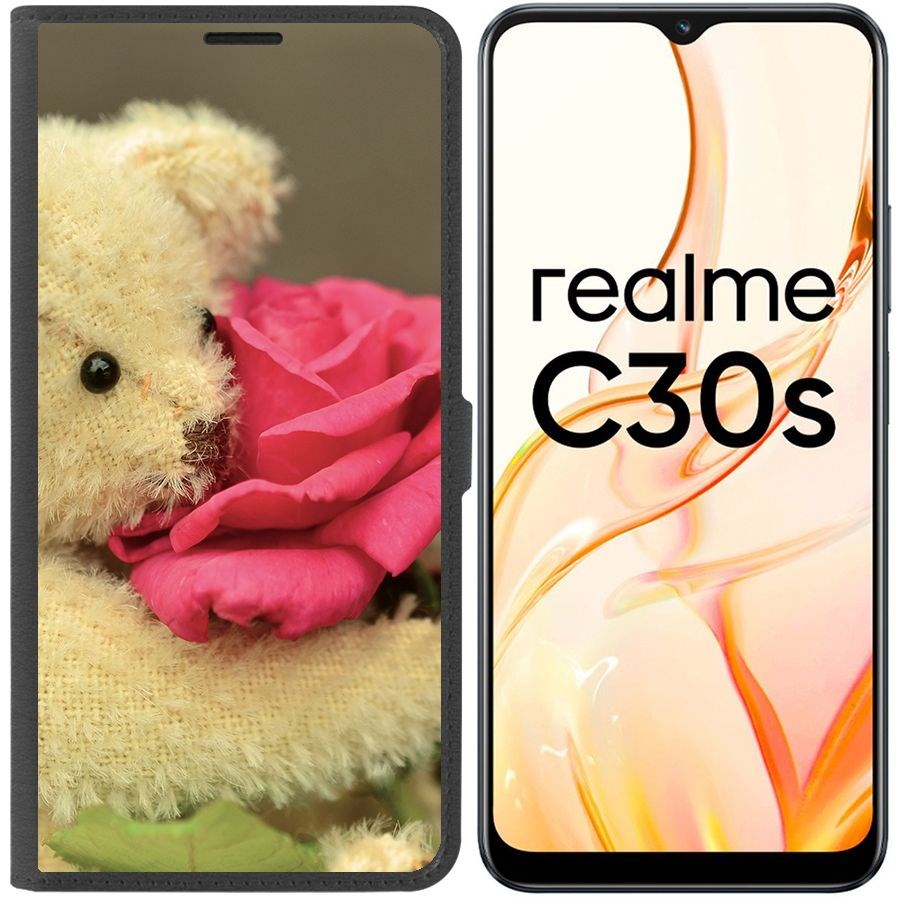 Чехол-книжка Eco Book для Realme C30s Медвежонок с розой