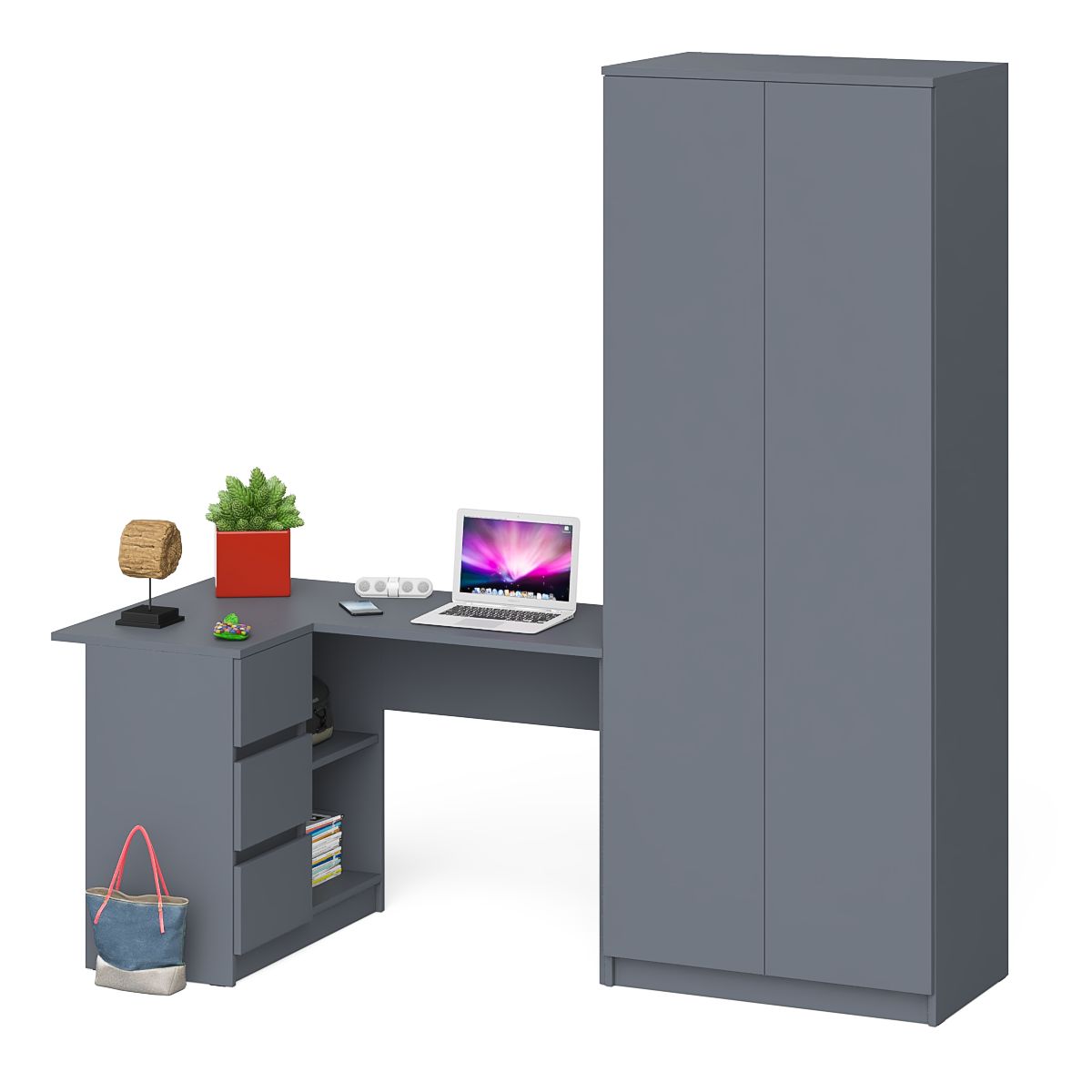 Шкаф двухдверный СВК Мори МШ800 и угловой стол МС-16Л графит, 205х85х210 см