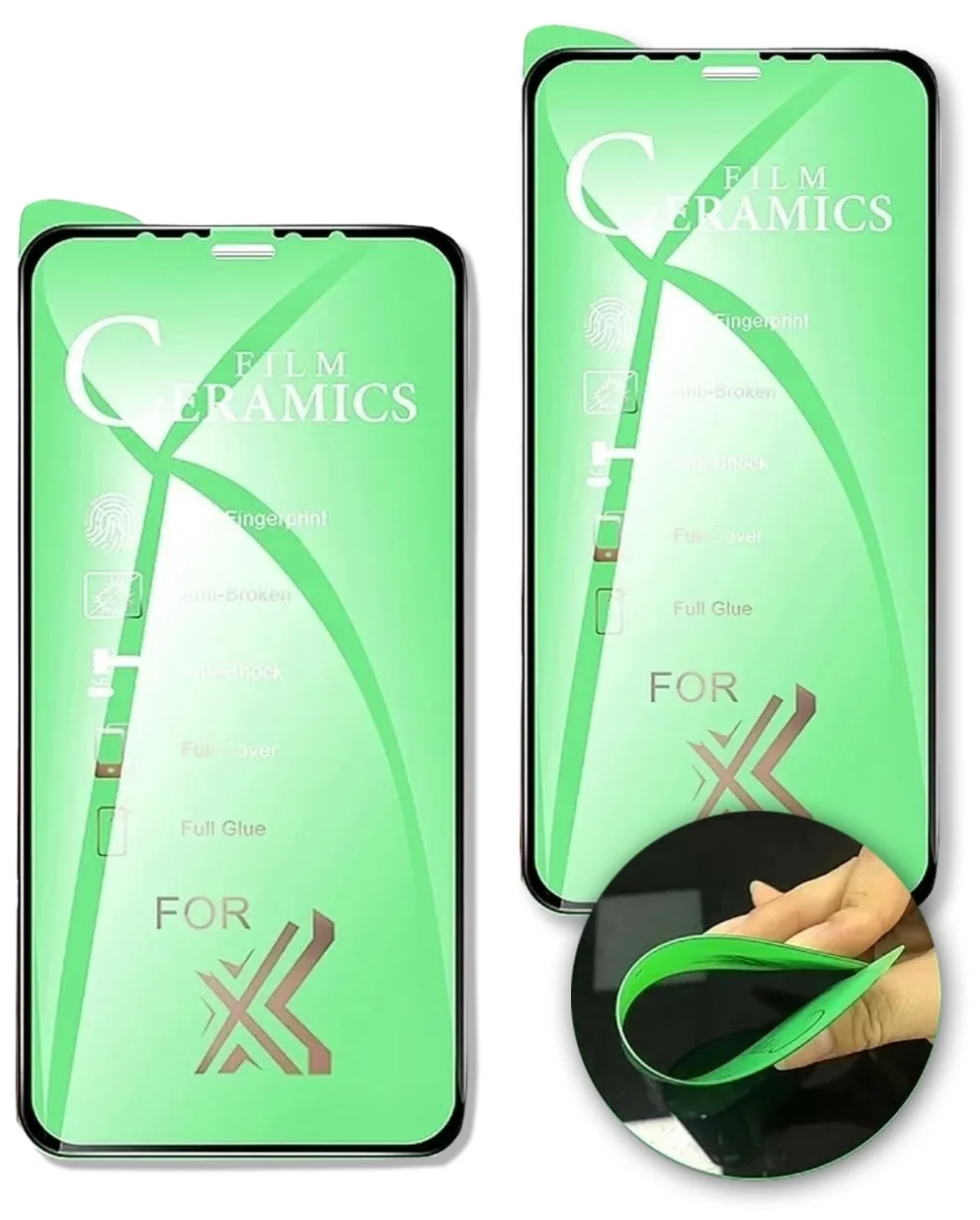 Гибкое защитное стекло Ceramics для Apple iphone XS / Комплект 2 шт / 9D на весь экран