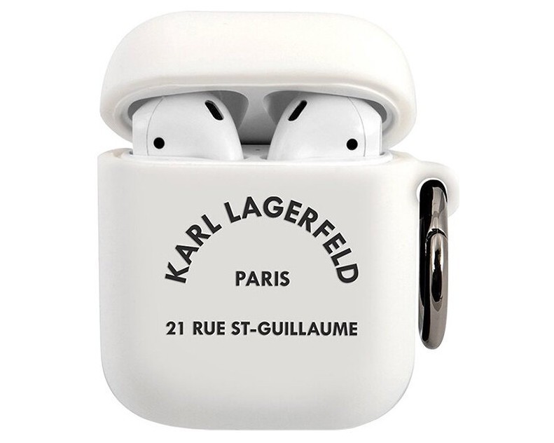 Чехол с карабином Karl Lagerfeld Silicone RSG logo with ring AirPods 1&2 Белый