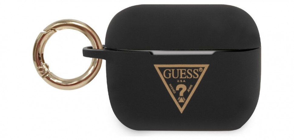 Чехол с карабином Guess Silicone case Triangle logo with ring AirPods Pro Черный