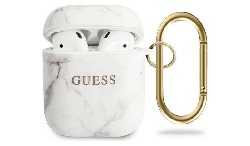 Чехол с карабином Guess TPU case with ring Marble design AirPods 1&2 Белый