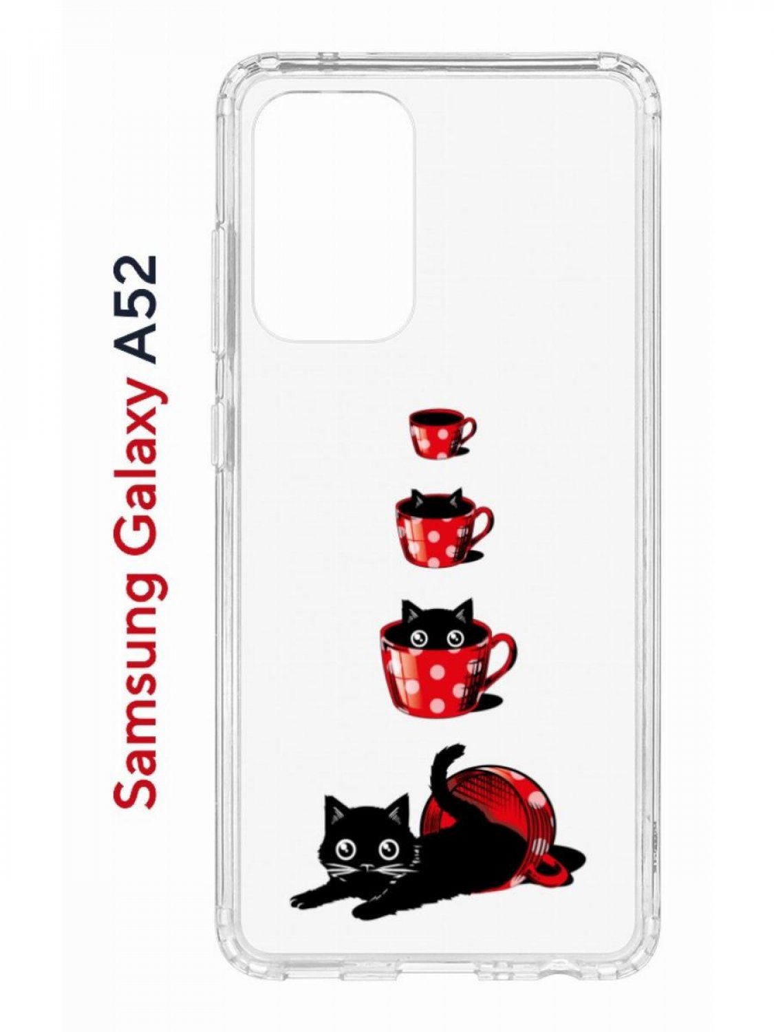Чехол на Samsung A52 Kruche Print Котенок в чашке,противоударный бампер,с защитой камеры
