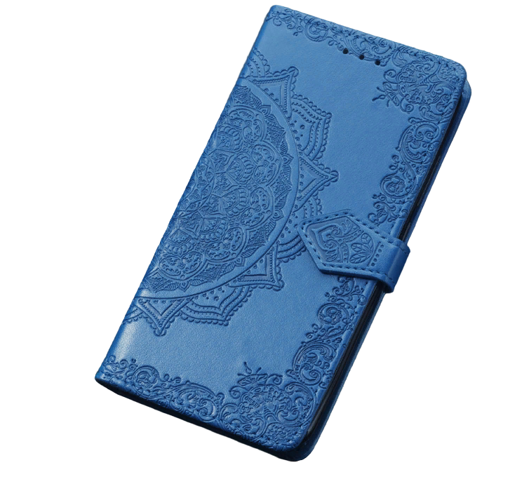 Чехол-книжка из кожи MyPads с тиснением для Sony Xperia XA3 синий с узорами женский