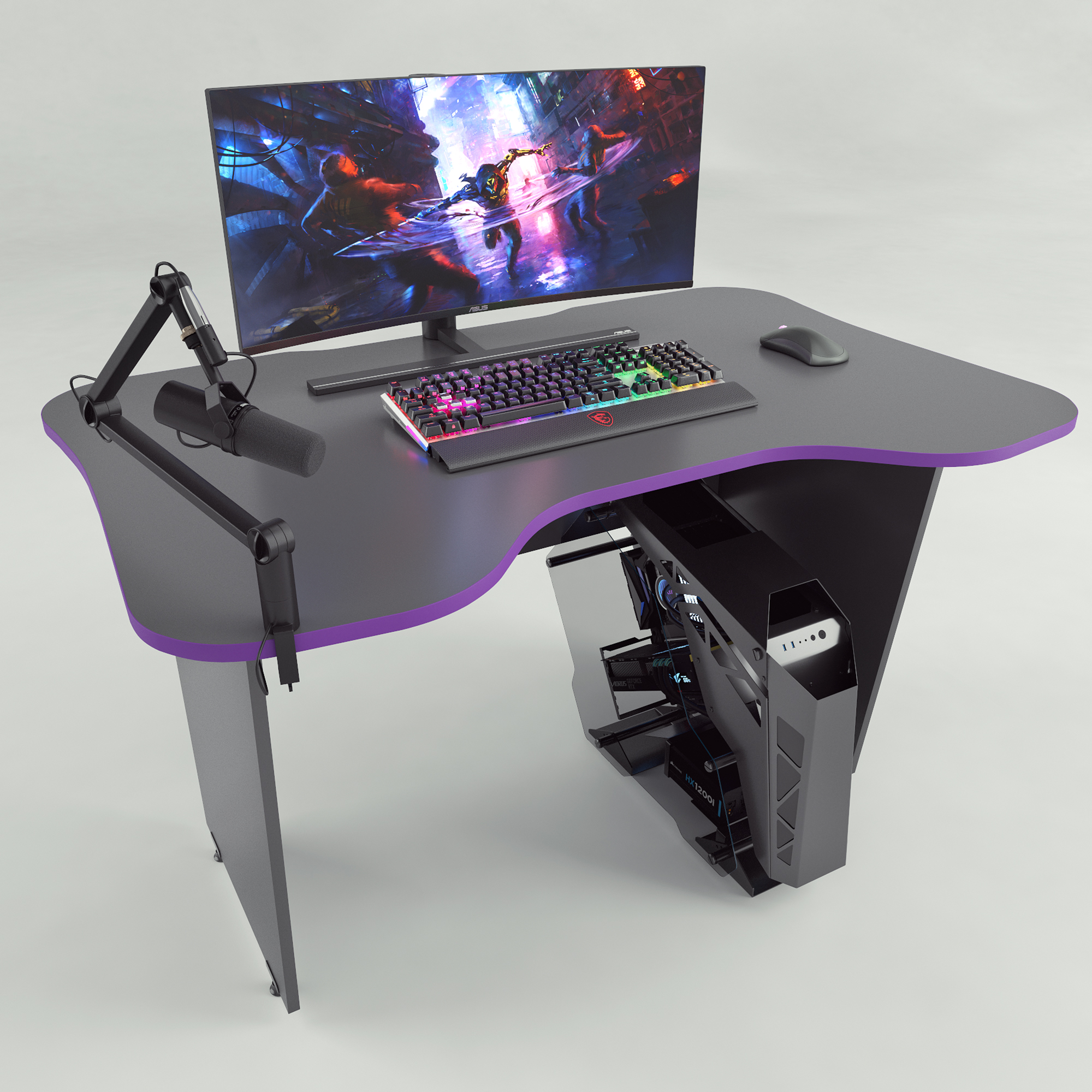 Игровой компьютерный стол myXplace Fly, графит/фиолетовый