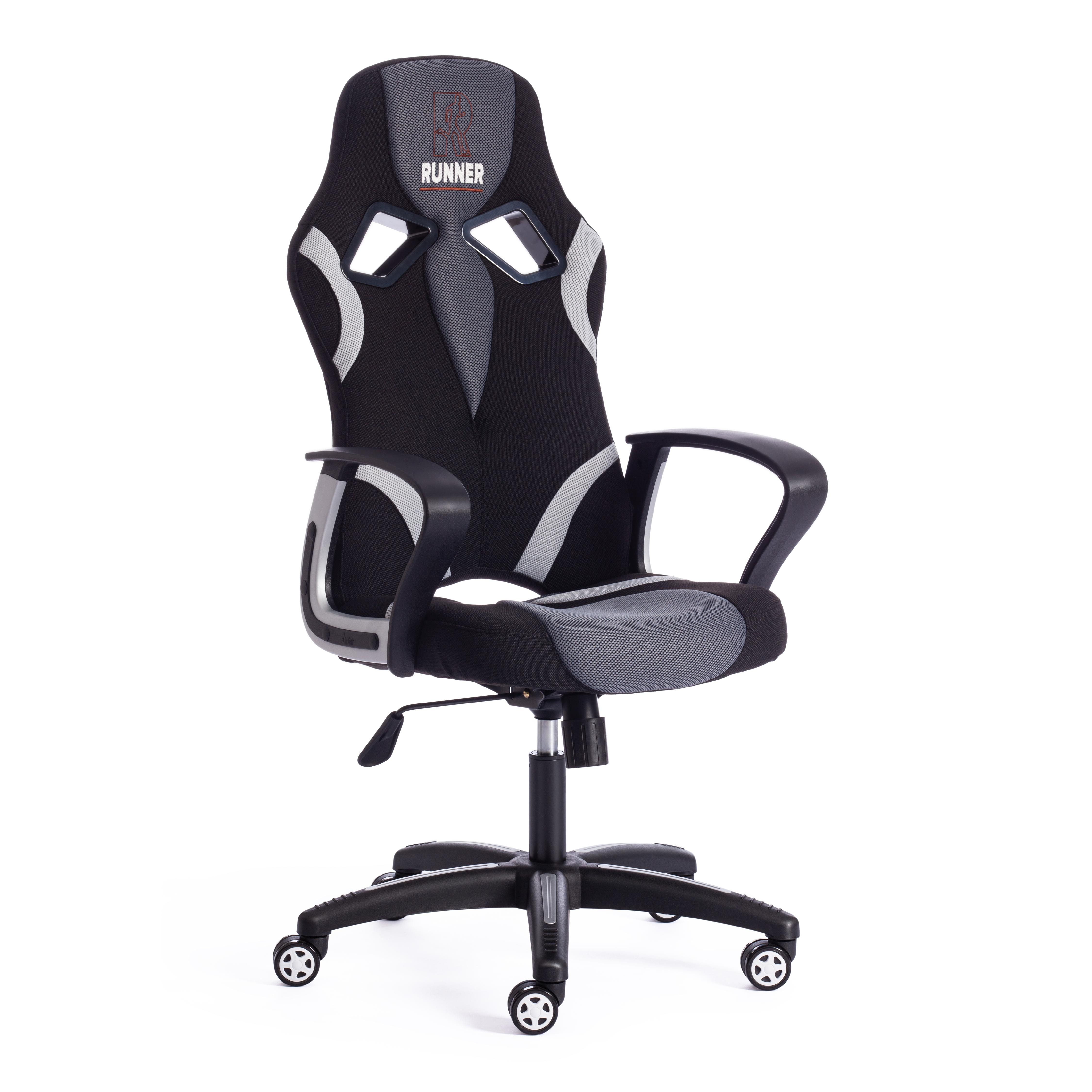 Кресло игровое компьютерное геймерское для пк Tetchair RUNNER черный серый ткань