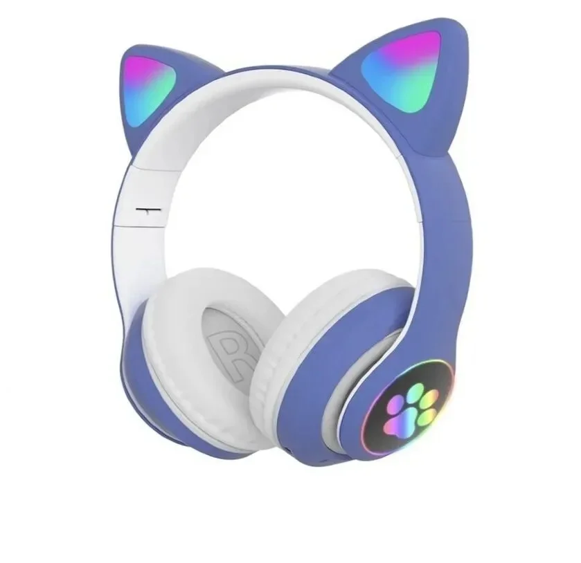 Беспроводные наушники STN-28 Bluetooth со светящимися кошачьими ушами / синие