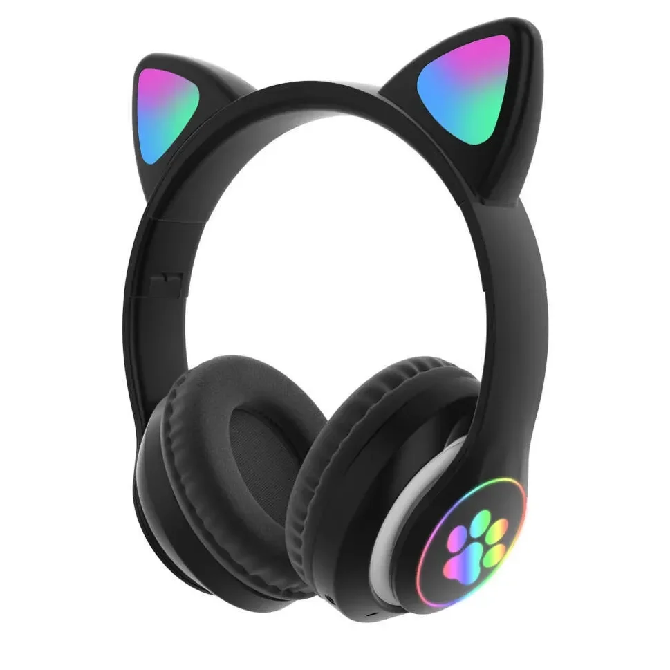 Беспроводные наушники STN-28 Bluetooth со светящимися кошачьими ушами / черные
