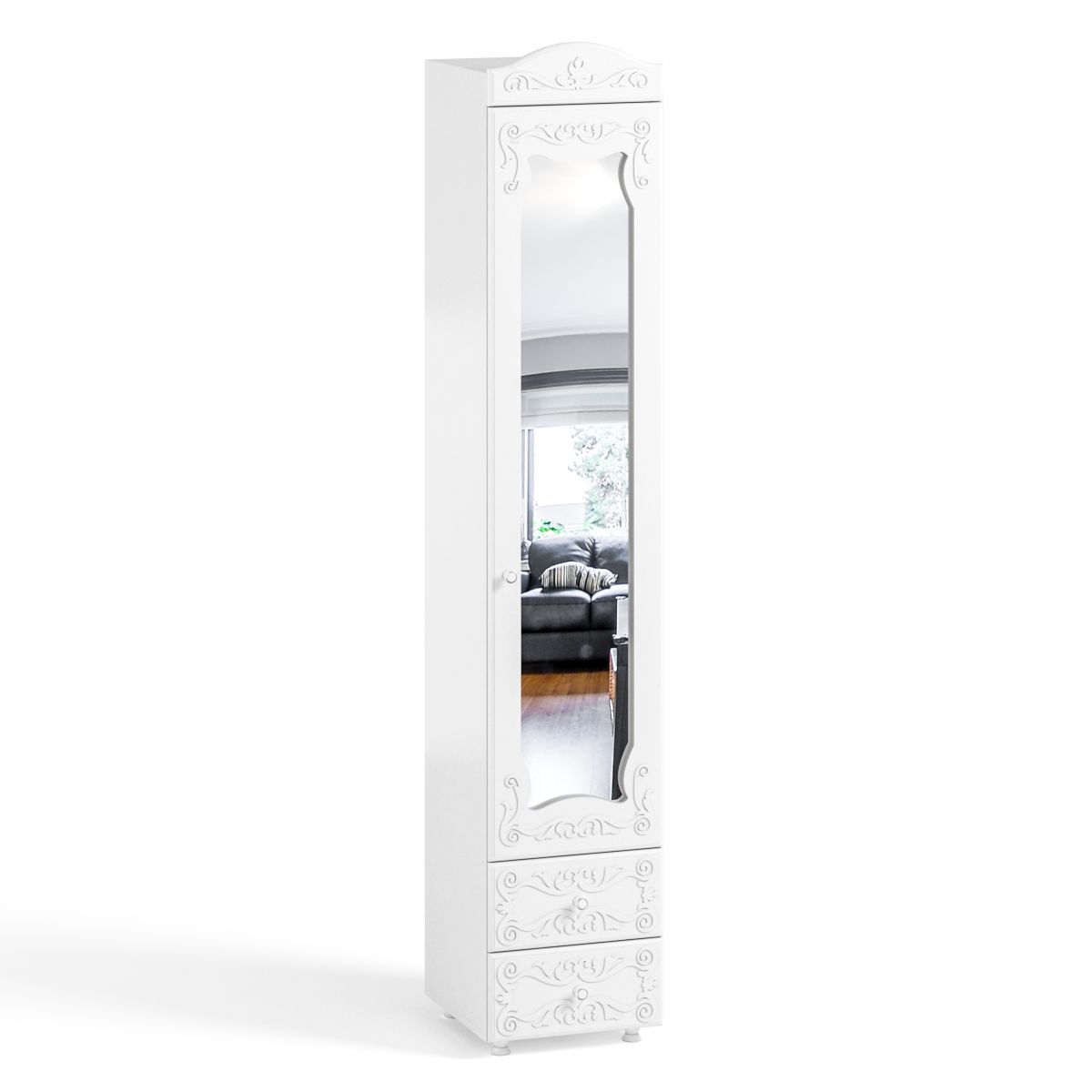 Шкаф 1 дв (410) с Малой зеркальной дверью и ящиками Катрин-К ИТ-32 Италия Белое дерево