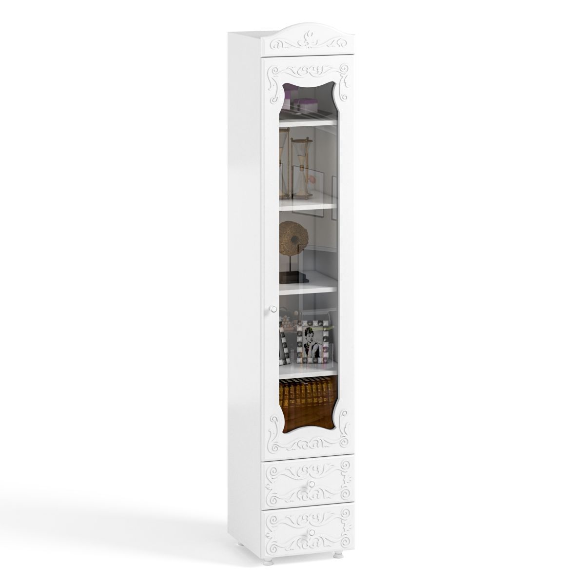 Шкаф однодверный (410) с ящиками (библиотека) Катрин-К ИТ-31 Италия Белое дерево
