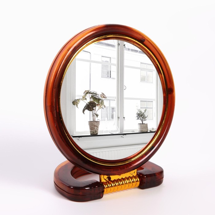 Зеркало настольное - подвесное, двустороннее, с увеличением, d=9 см, янтарный