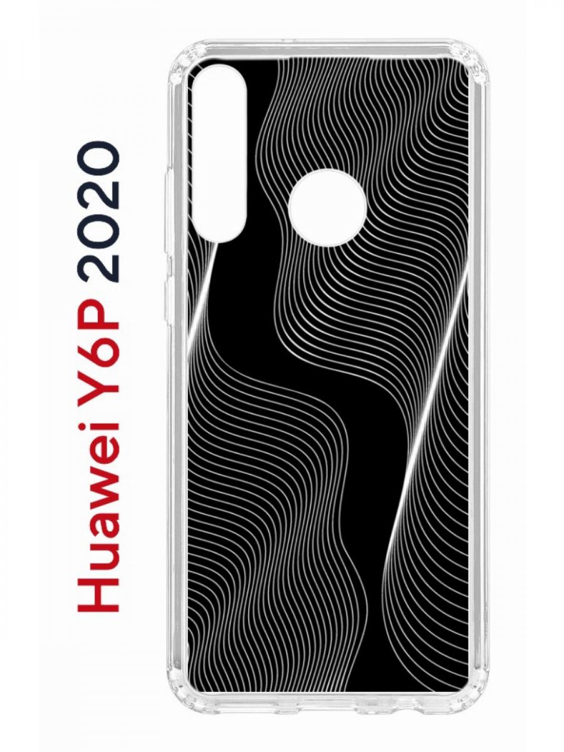 Чехол на Huawei Y6p 2020 с принтом Kruche Print Line black, противоударный бампер
