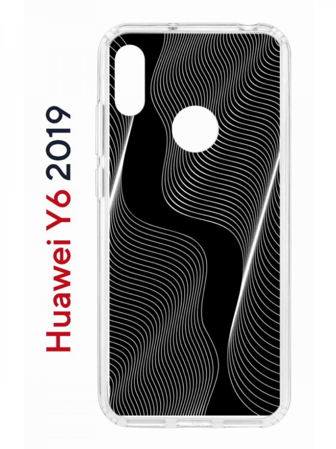 Чехол на Huawei Y6 2019,Honor 8A с принтом Kruche Print Line black, противоударный бампер