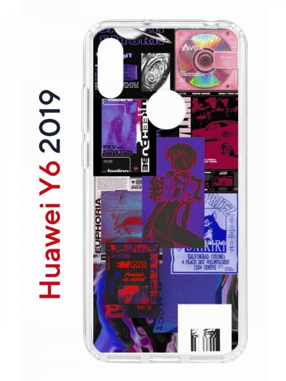 Чехол на Huawei Y6 2019,Honor 8A Kruche Print Стикеры Киберпанк, противоударный бампер