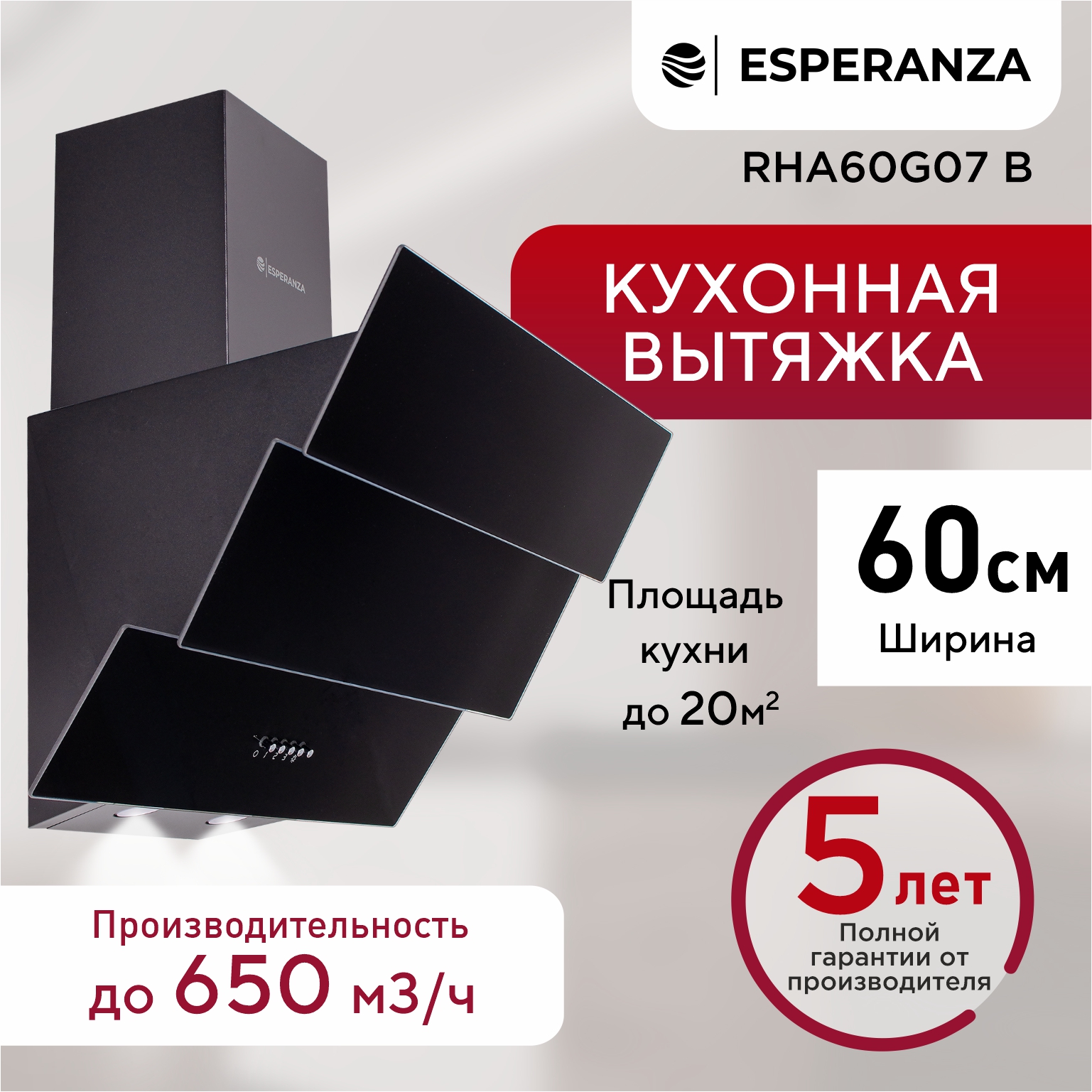 Вытяжка встраиваемая Esperanza RHA60G07 черный