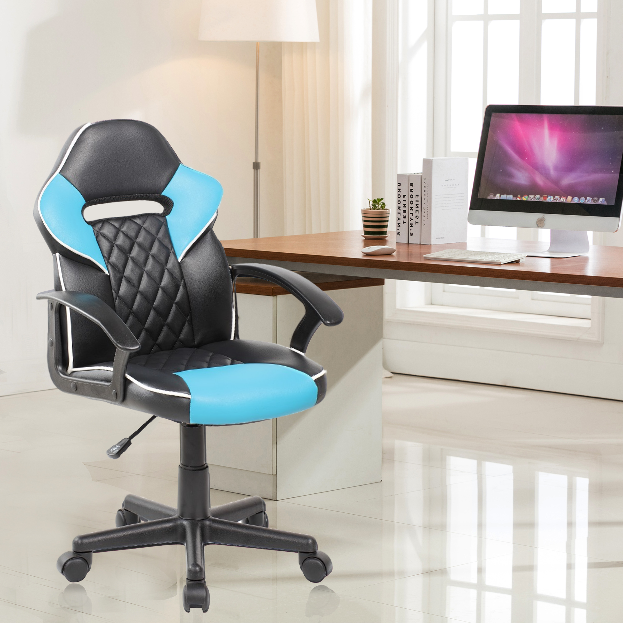 Игровое компьютерное кресло для детей и подростков CYBERTRACER 9553S черно-голубое