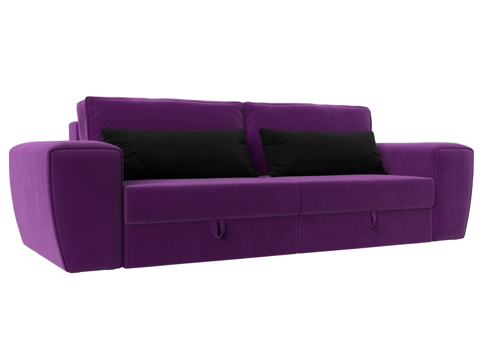 Диван прямой Лига Диванов Лига-008 (микровельвет) Фиолетовый/Черные подушки