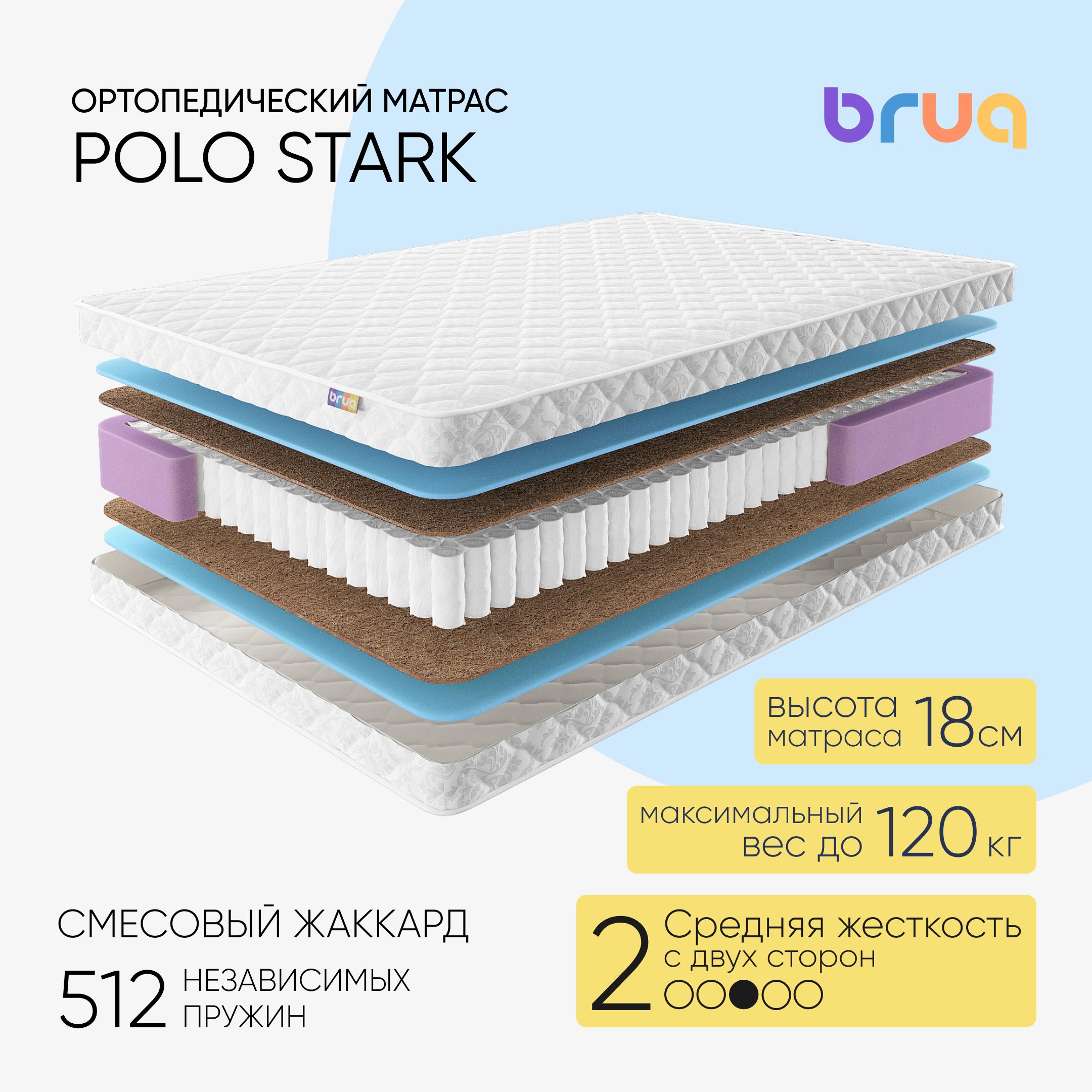Ортопедический матрас Bruq Polo Stark, двуспальный, 180х200