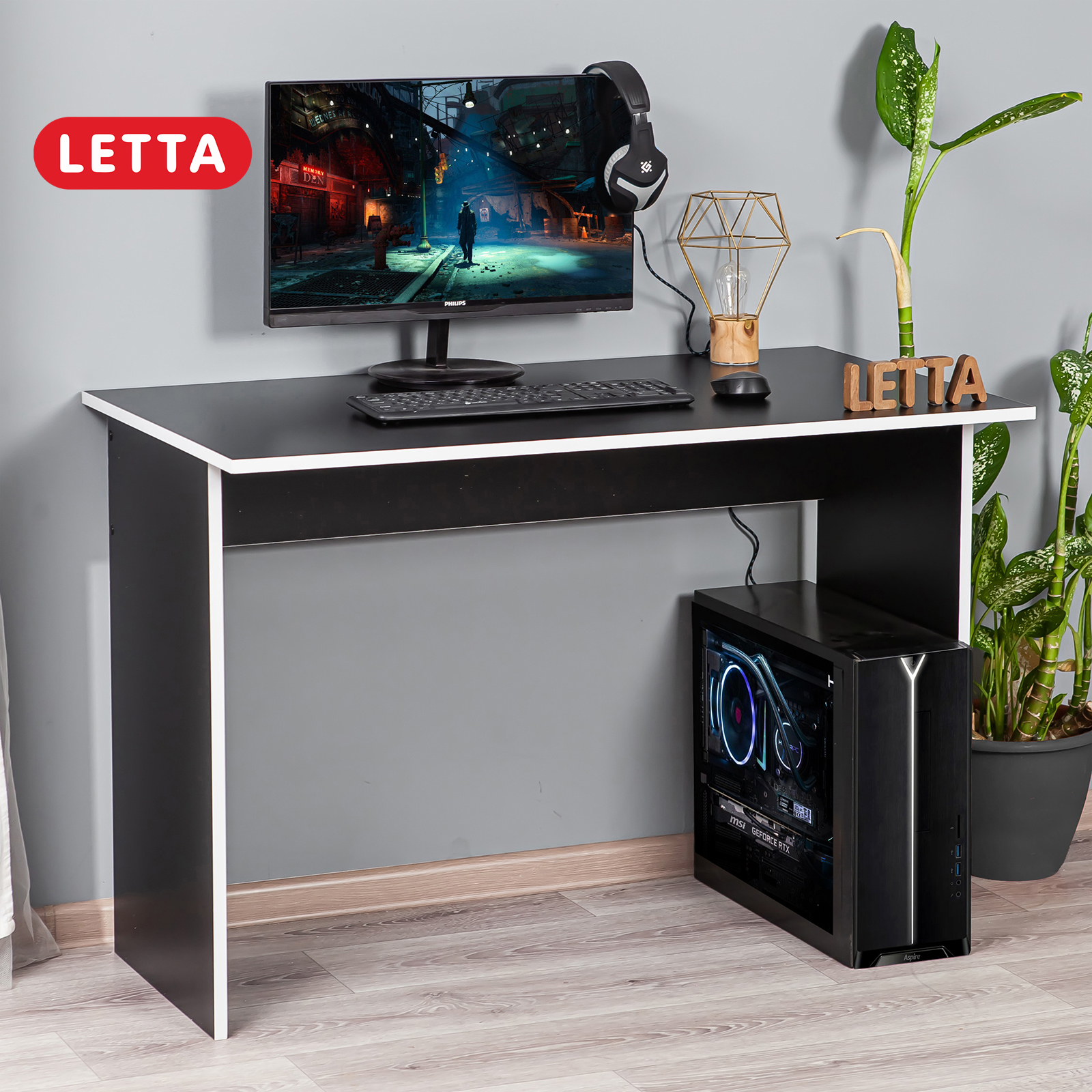 Компьютерный стол (для геймеров) LETTA, Orion черный/белая кромка