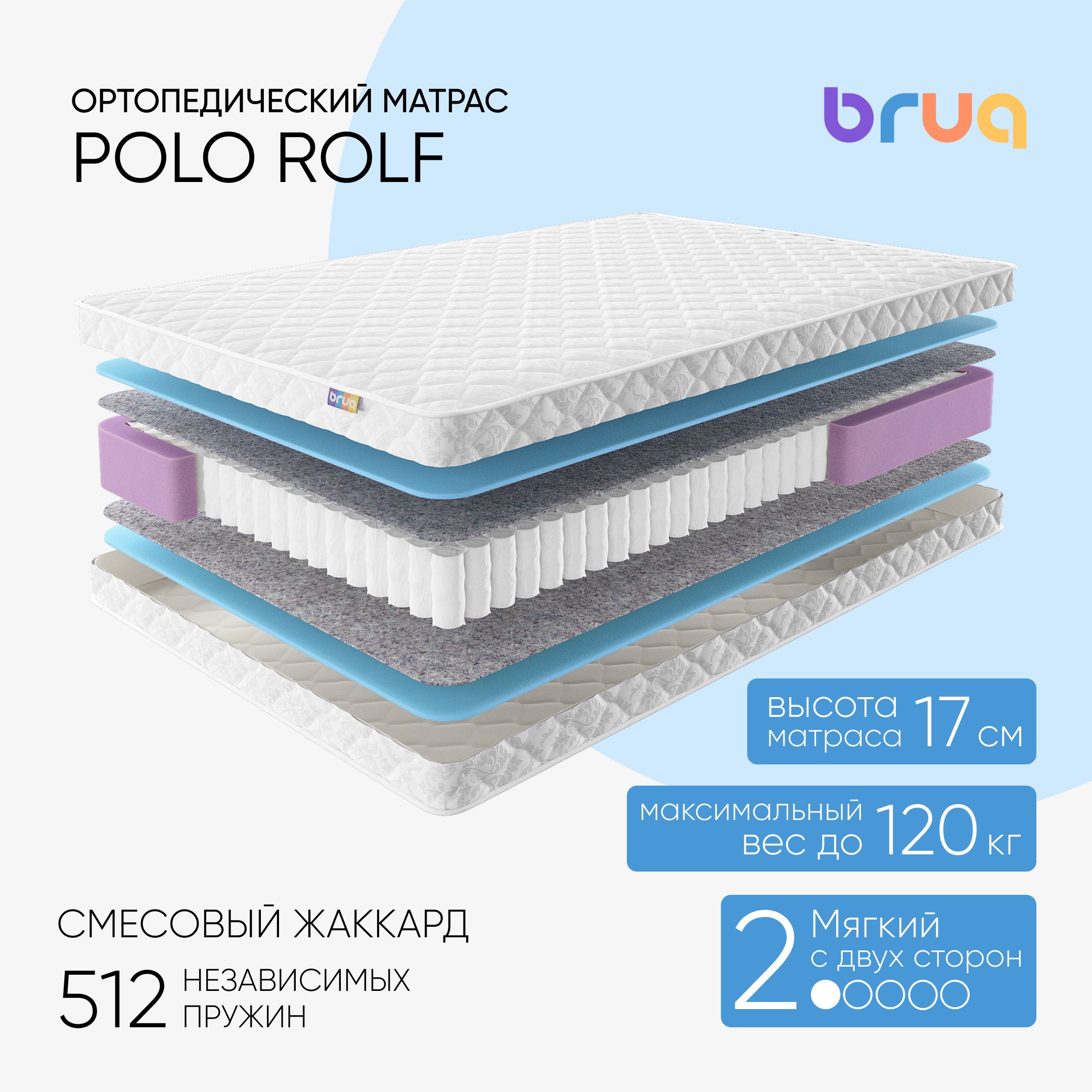 Ортопедический матрас Bruq Polo Rolf, односпальный, 90х200