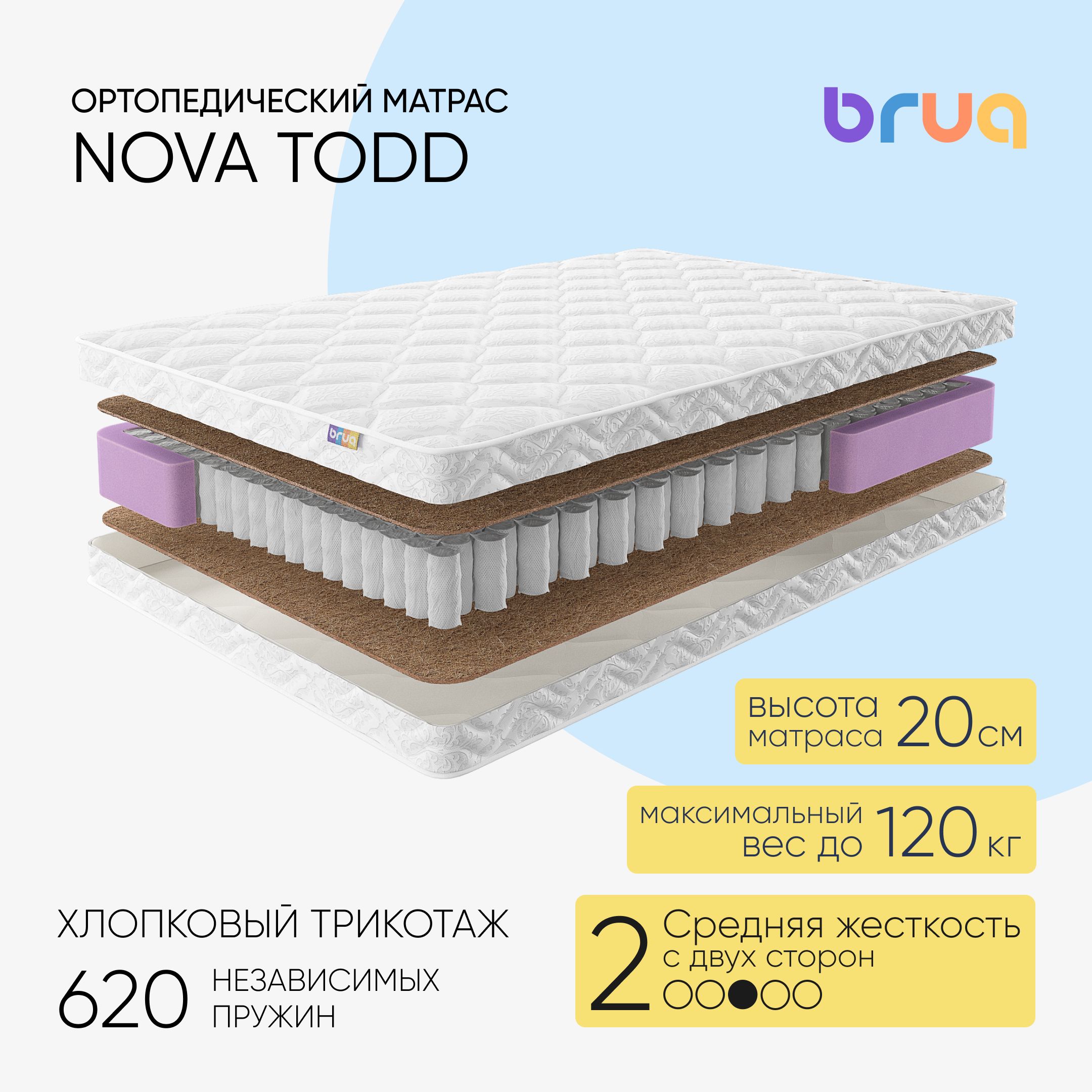Ортопедический матрас Bruq Nova Todd, двуспальный, 140х200