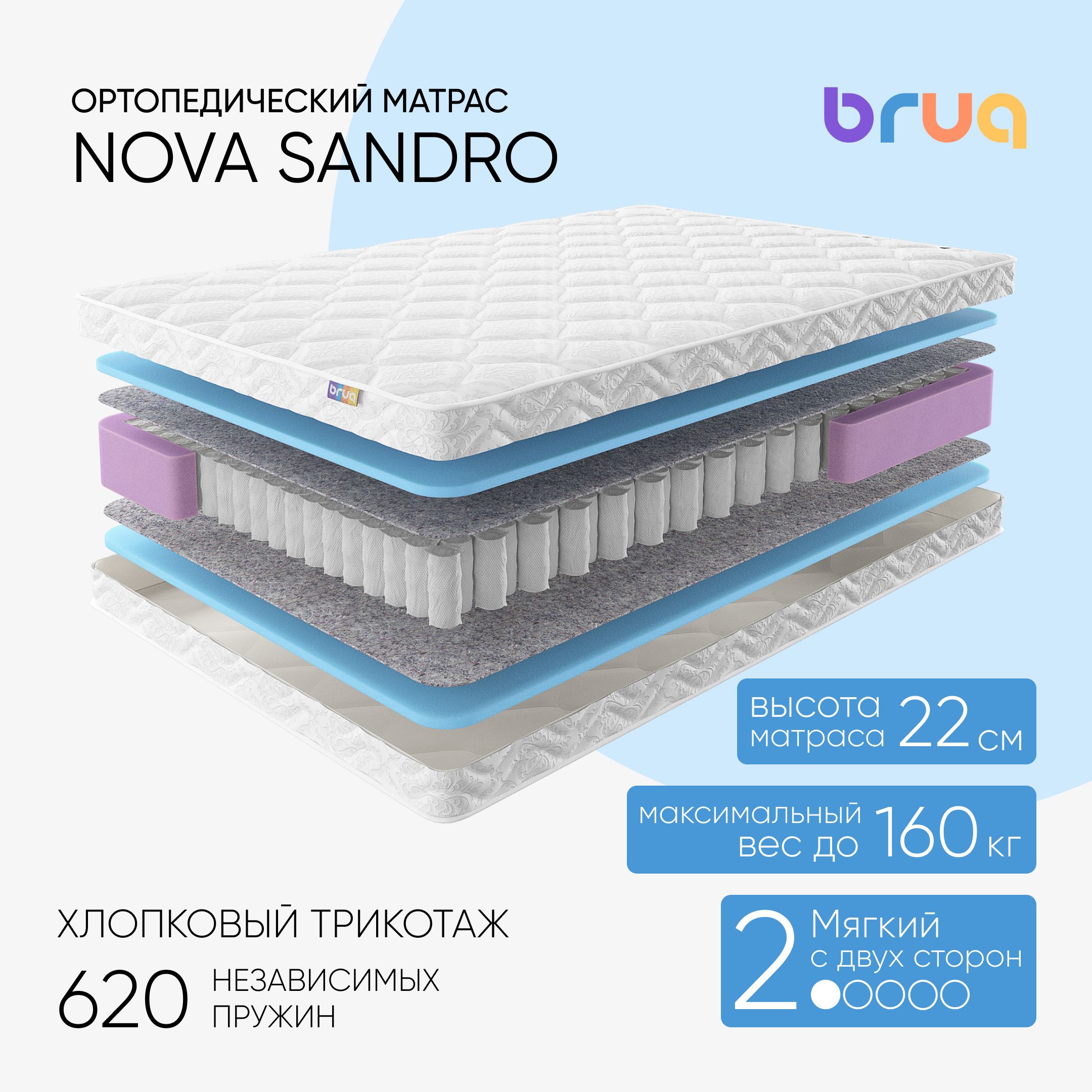 Ортопедический матрас Bruq Nova Sandro, односпальный, 90х200