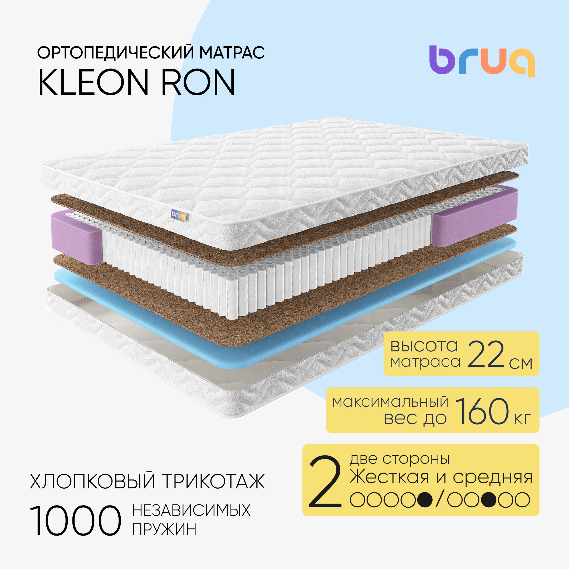 Ортопедический матрас Bruq Kleon Ron, односпальный, 80х200