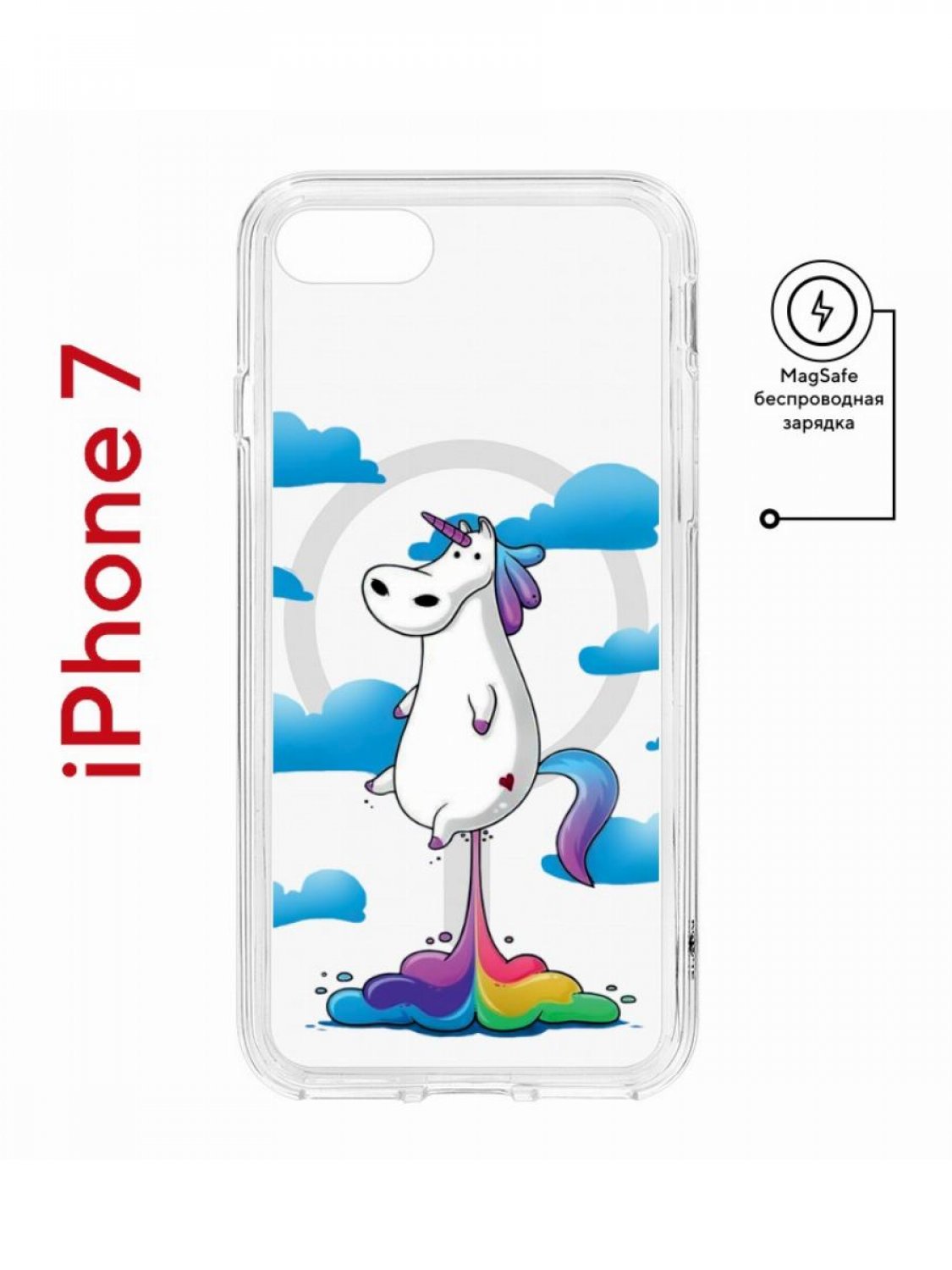 Чехол на iPhone 7, 8, SE 2020 2022 MagSafe Kruche Print Flying Unicorn с магнитом