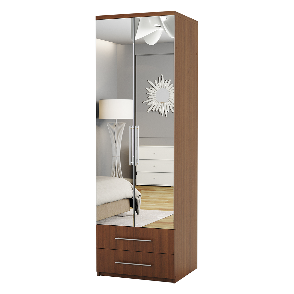 Шкаф комбинированный с ящиками Шарм-Дизайн Комфорт МКЯ-22 90х60 с зеркалами орех