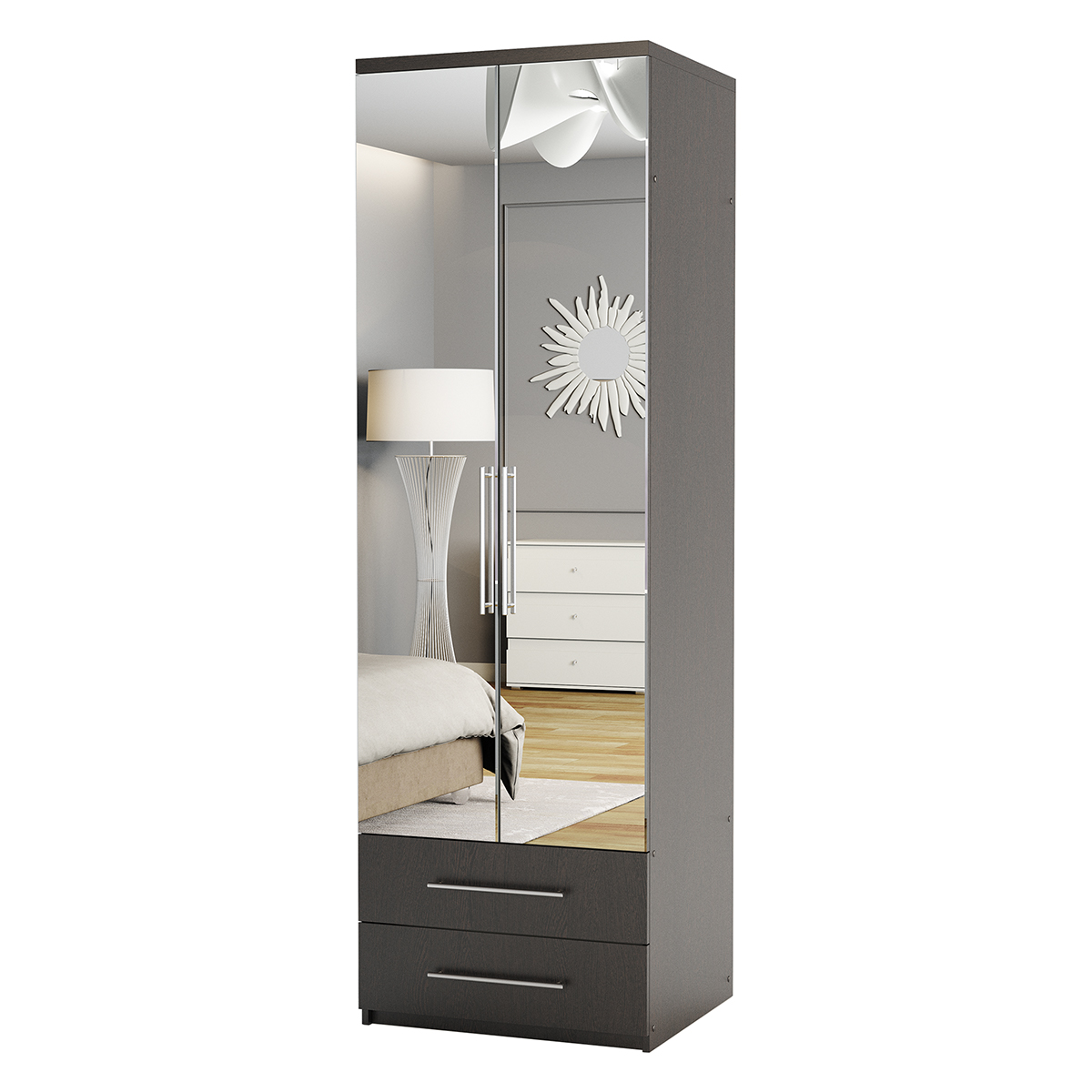 Шкаф комбинированный с ящиками Шарм-Дизайн Комфорт МКЯ-22 90х45 с зеркалами венге