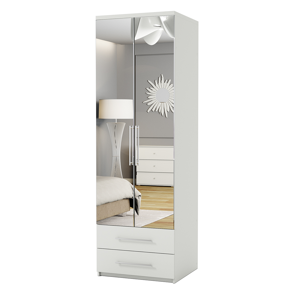 Шкаф для одежды с ящиками Шарм-Дизайн Комфорт МШЯ-21 60х45 с зеркалами белый