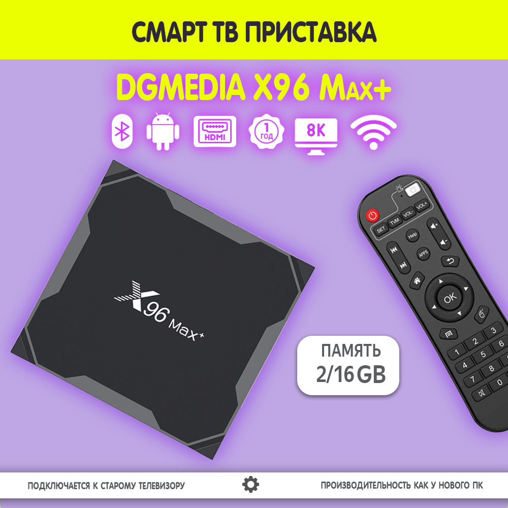 Смарт ТВ приставка DGMedia X96 Max+, Андроид медиаплеер 2/16 Gb, Amlogic S905X3