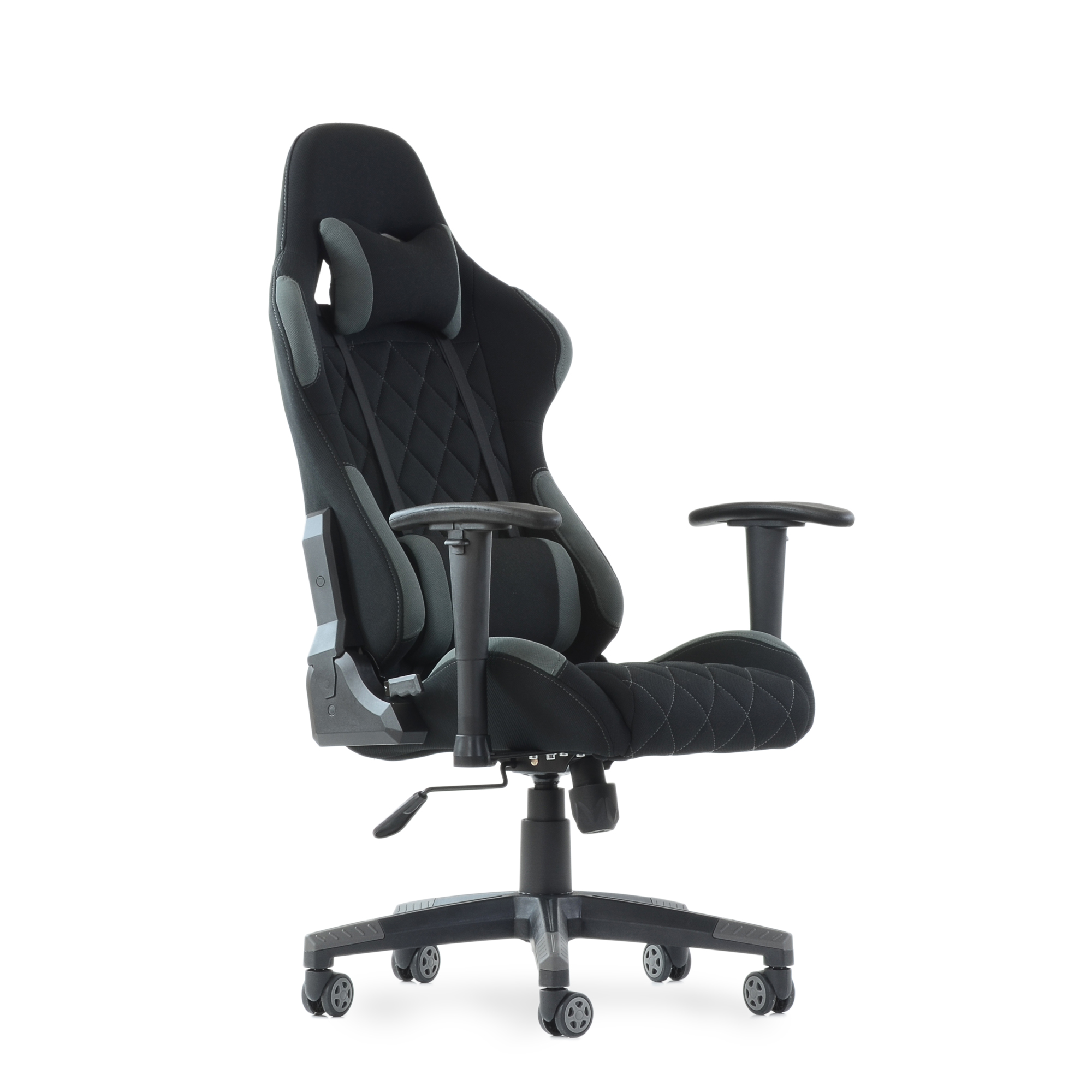 Кресло Barneo K-51 черная ткань серые вставки, реклайнер, игровое